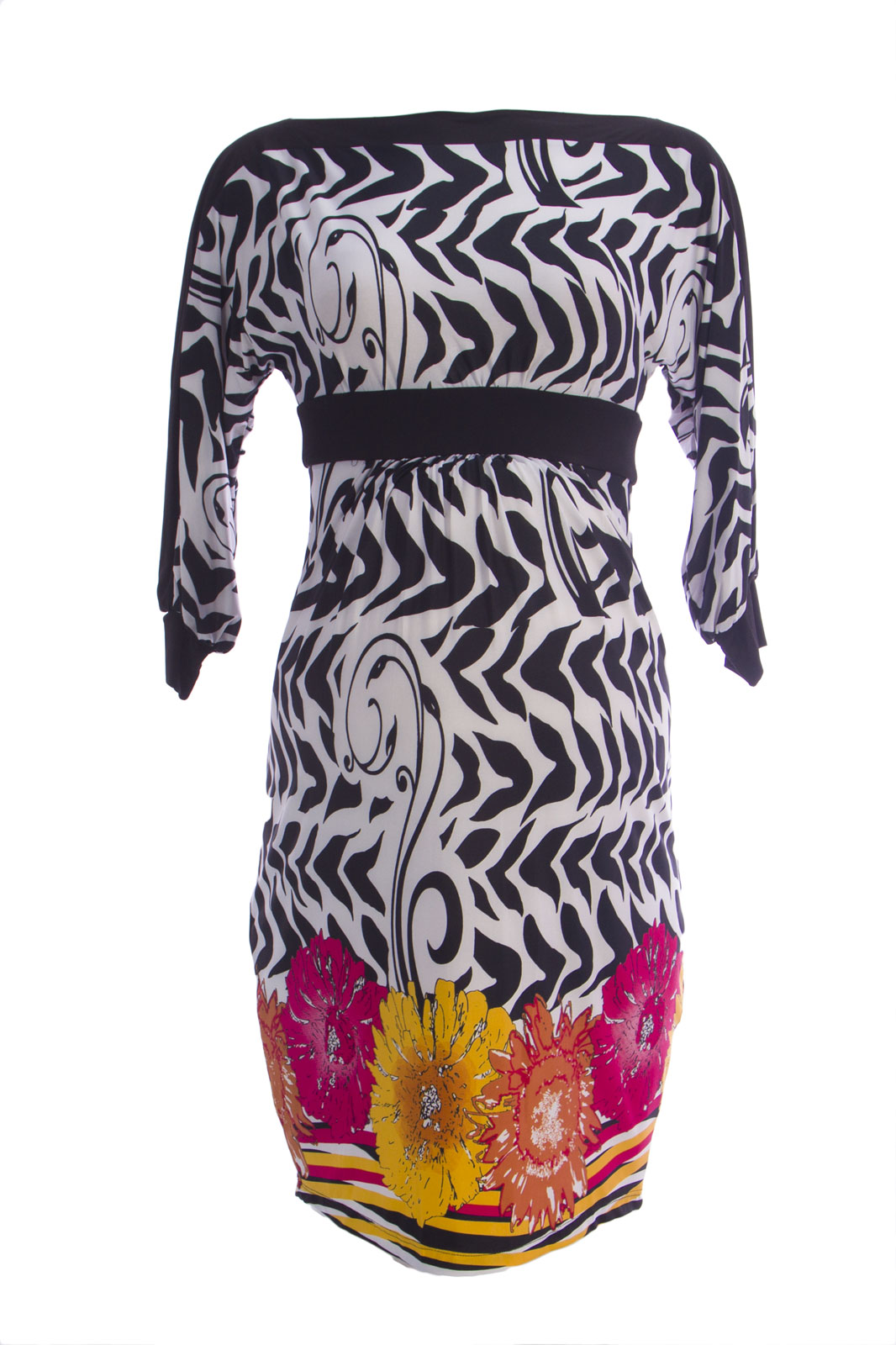 OLIAN Maternity Women's Multi Floral Print 3/4 Blouson Sleeve Dress ...