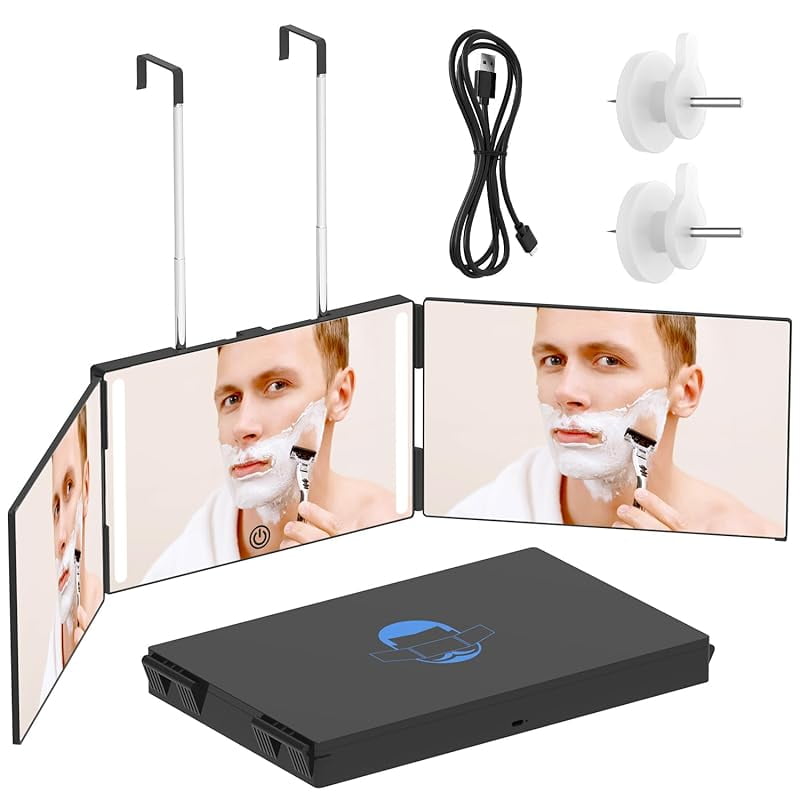 OLIBUY 3 Way Mirror for Hair Cutting, Three Way Mirror for Shaver and ...