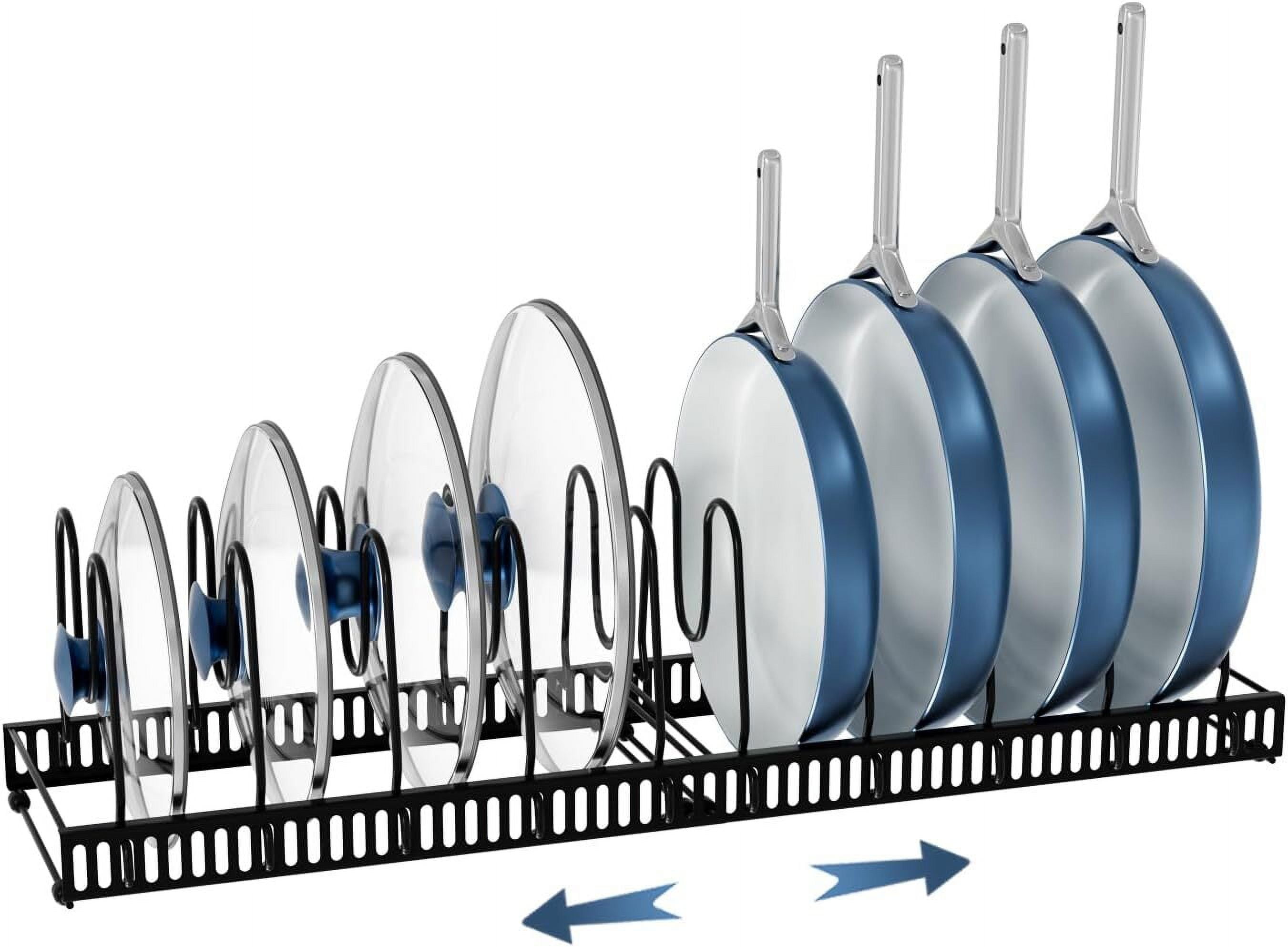 OLIBUY Expandable Pot and Pan Organizer for Cabinet with 10 Adjustable ...