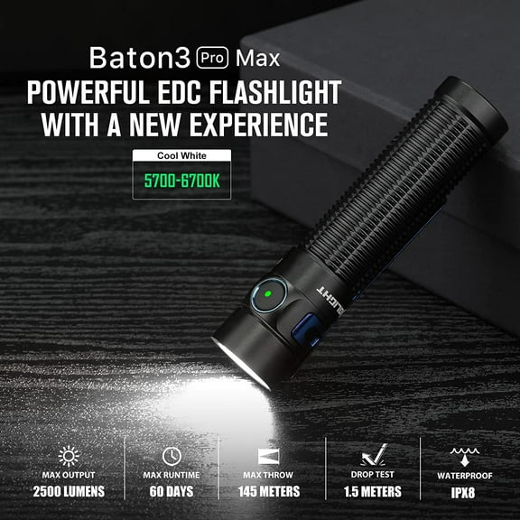 Olight Baton4 Rechargeable EDC Flashlight, LED Pocket Flashlight 1300 ...