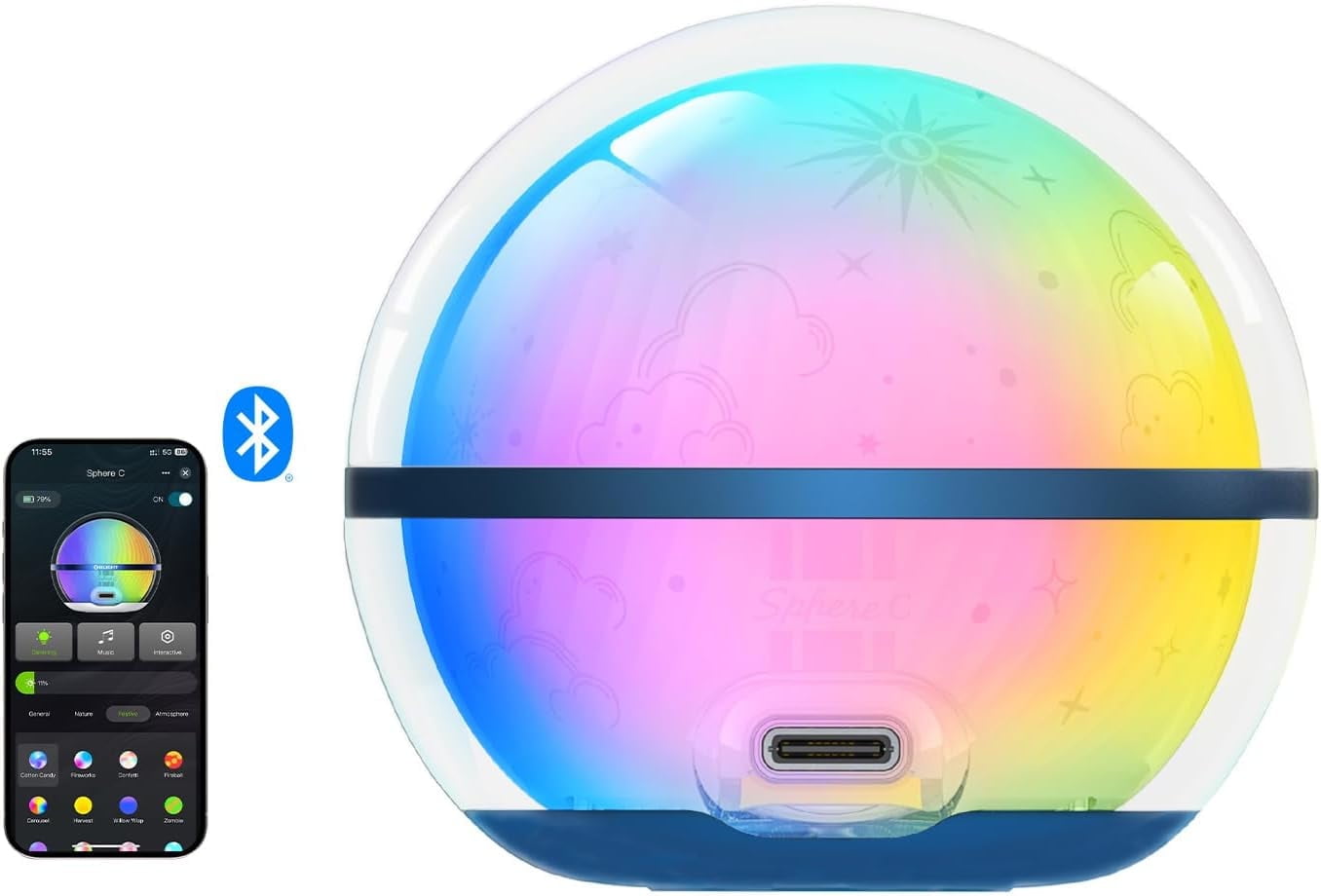 OLIGHT Sphere C Smart Night Light, USB-C Rechargeable, App Control ...