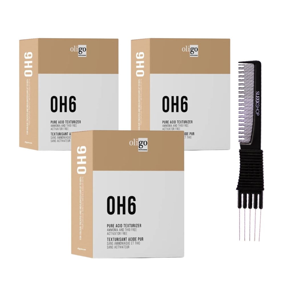 OLIGO OH6 Pure Acid Texturizer Kit with SLEEKSHOP Teasing Comb Pack of ...