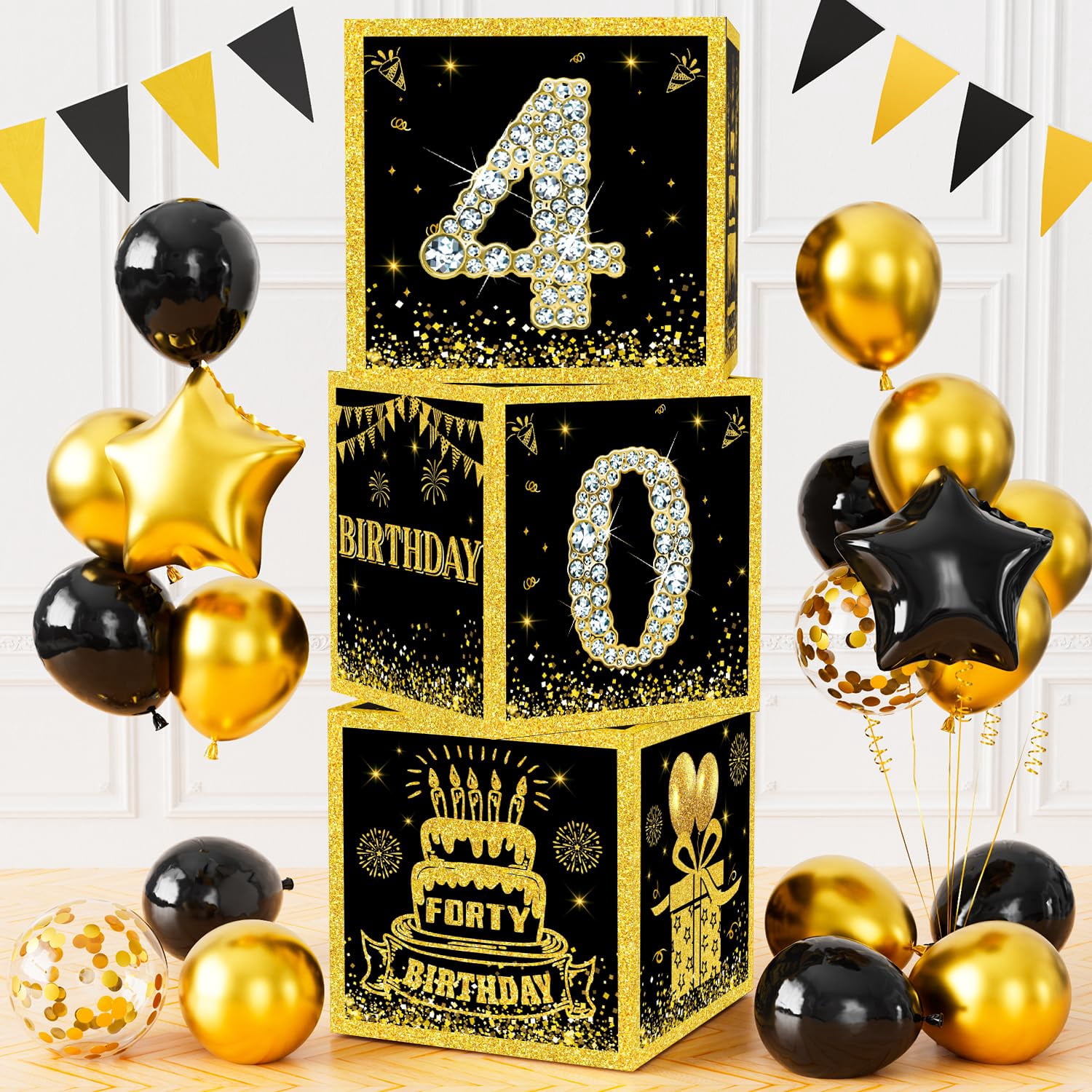 OLIKER 3PCS 40th Birthday IFF17 Decorations Boxes for Men Women,Black ...