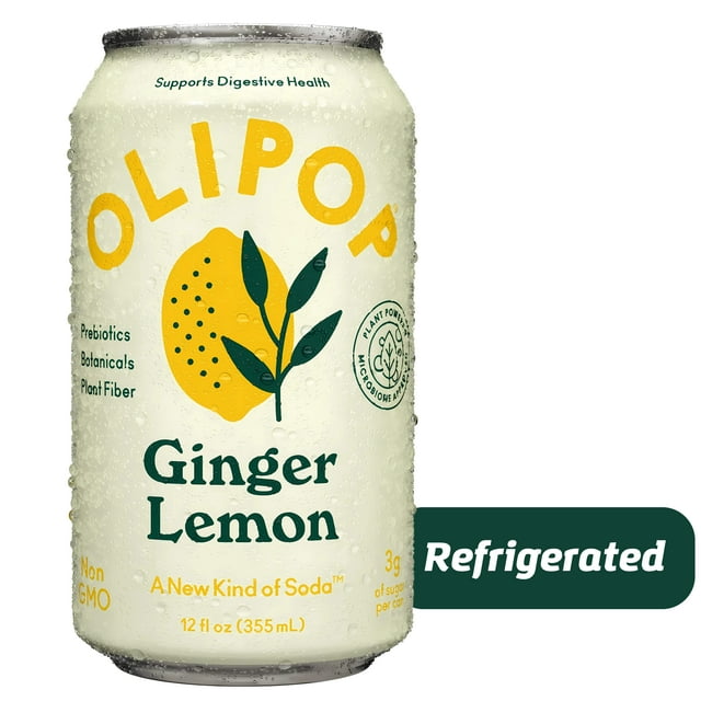 OLIPOP Ginger Lemon Sparkling Soda, Low Sugar, Prebiotic, Keto, Gluten-Free, 12 Fl Oz - Walmart.com