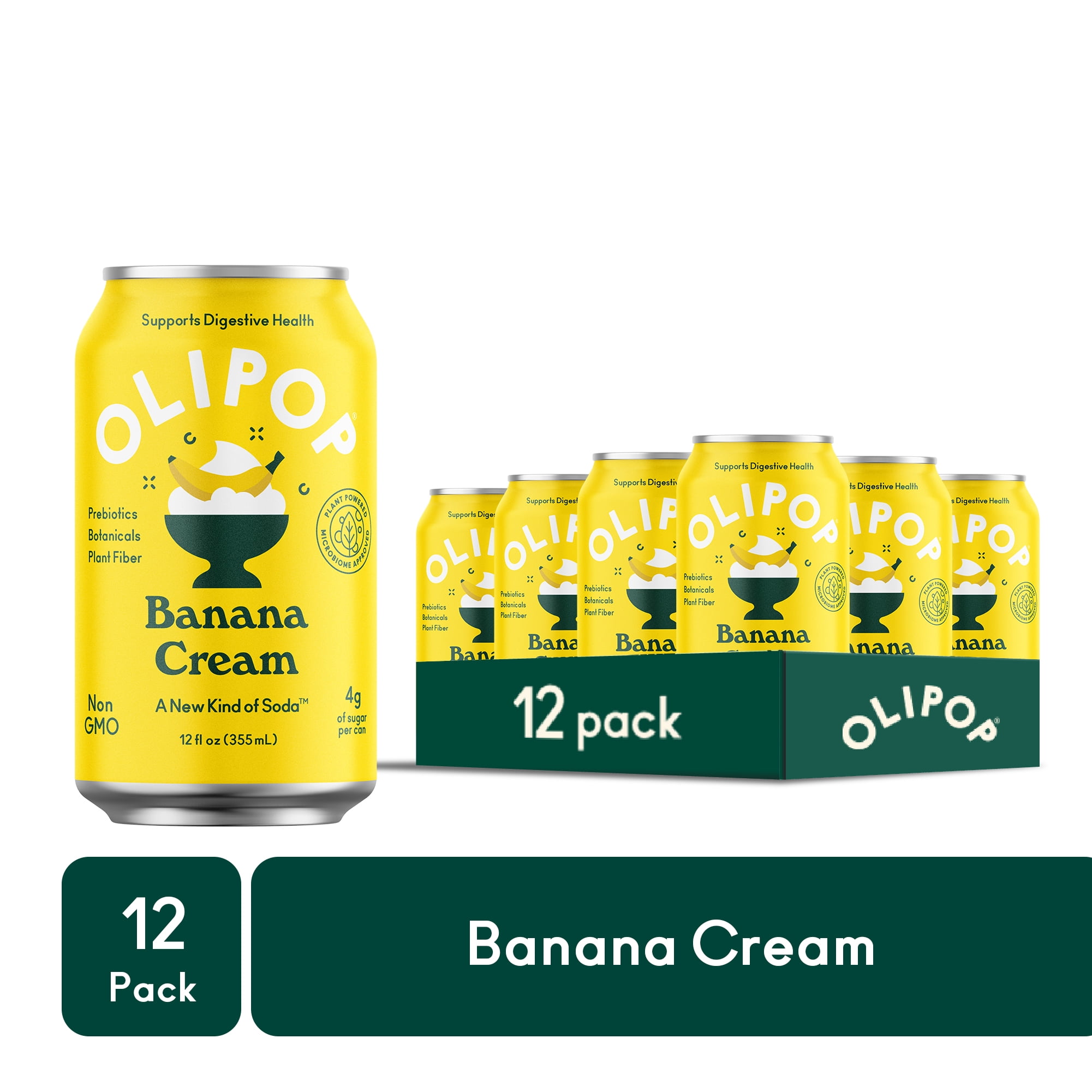 OLIPOP Prebiotic Soda, Banana Cream, 12 fl oz, 12 Pack, Refrigerated - Walmart.com