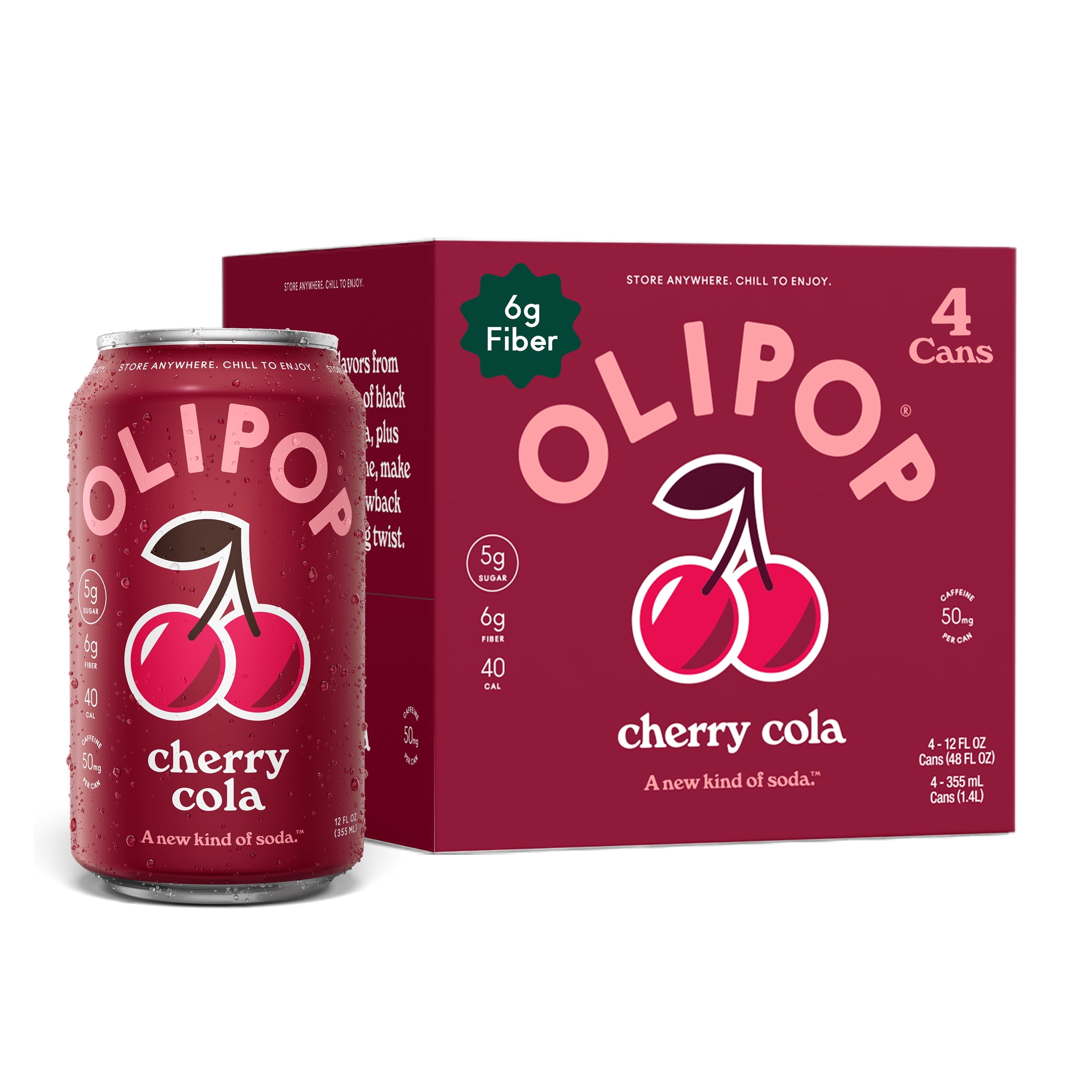 OLIPOP, Prebiotic Soda, Cherry Cola, 12 fl oz, 4 Pack - Walmart.com
