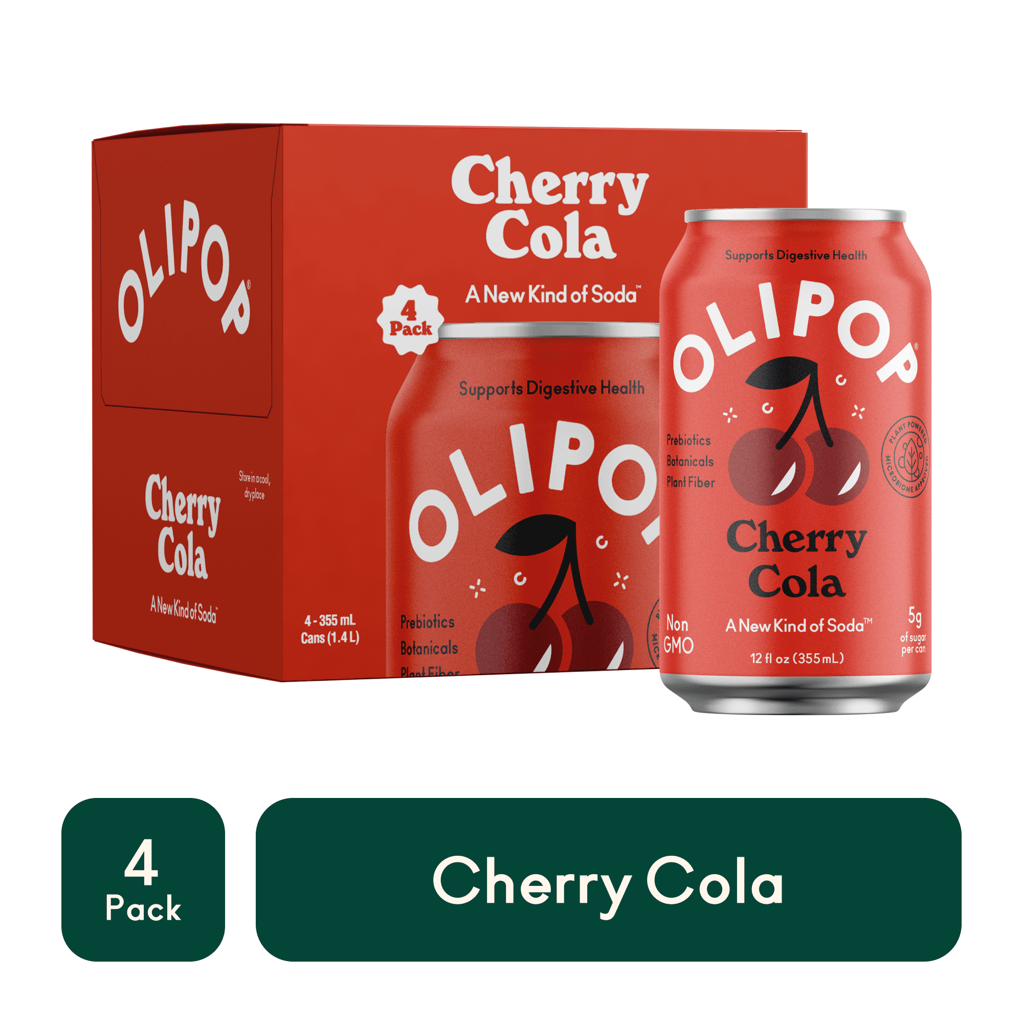 OLIPOP Prebiotic Soda, Cherry Cola, 12 fl oz, 4 Pack, Pantry Packs - Walmart.com