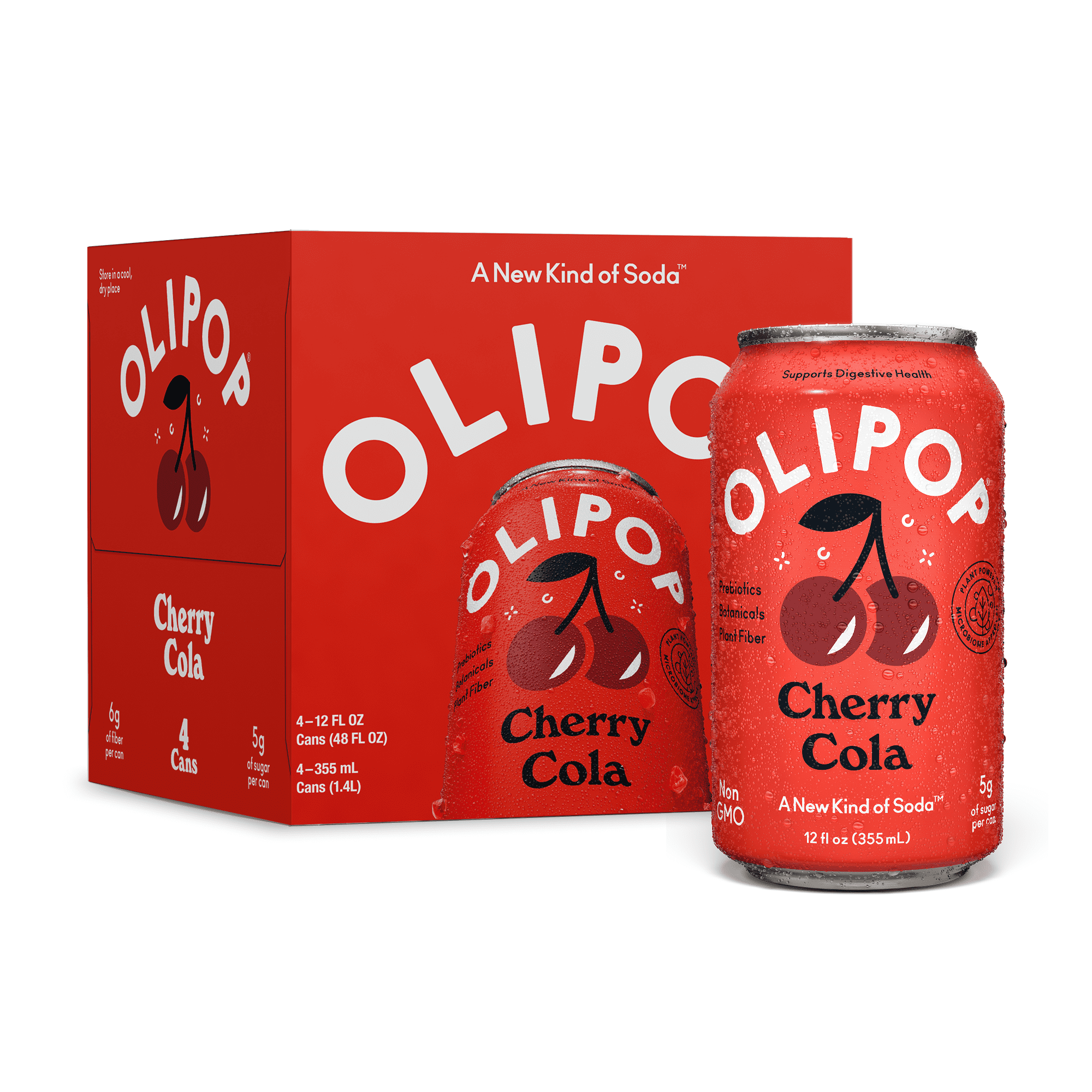 OLIPOP, Prebiotic Soda, Cherry Cola, 12 fl oz, 4 Pack - Walmart.com