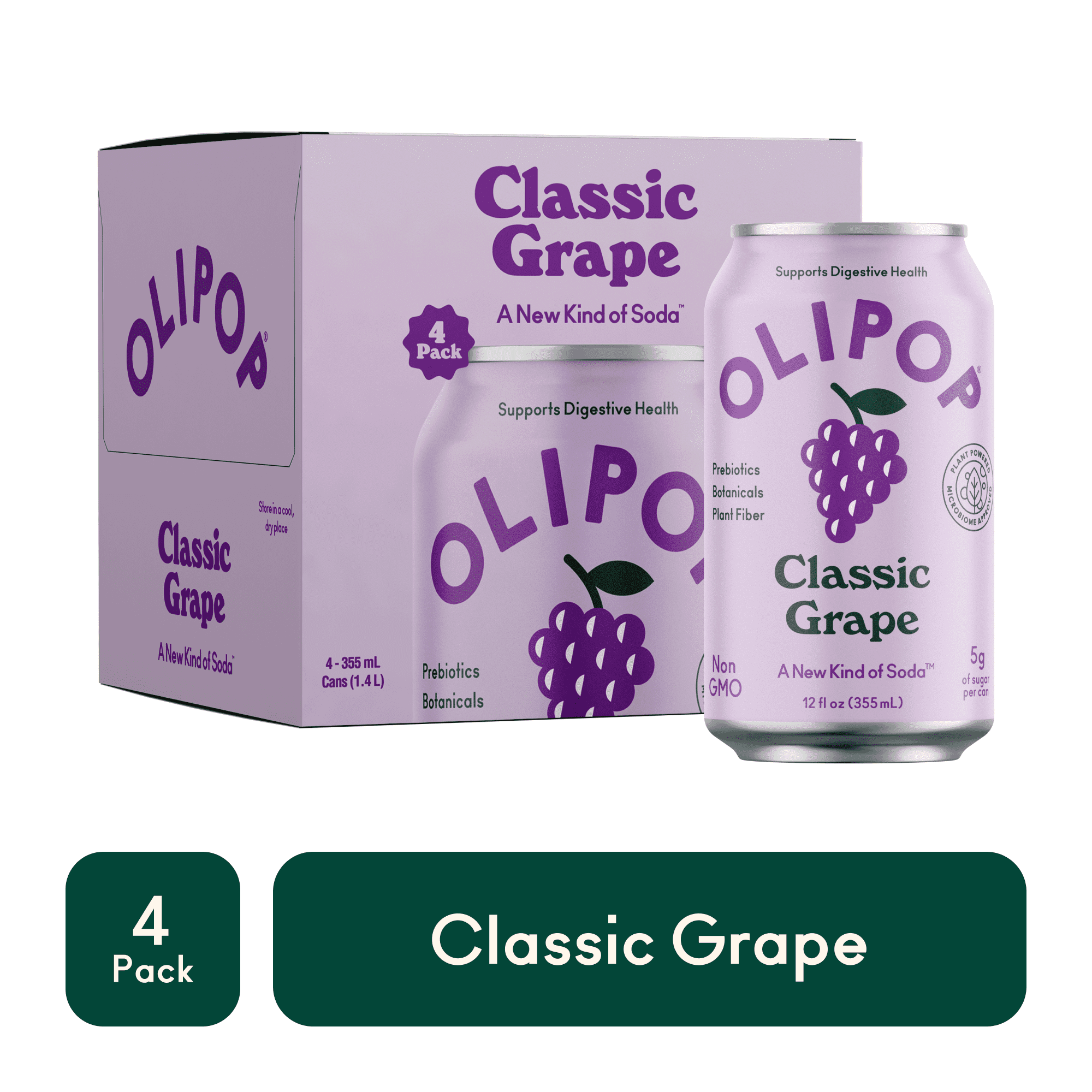 OLIPOP Prebiotic Soda, Classic Grape, 12 FL Oz, 4 Pack, Non-Refrigerated - Walmart.com