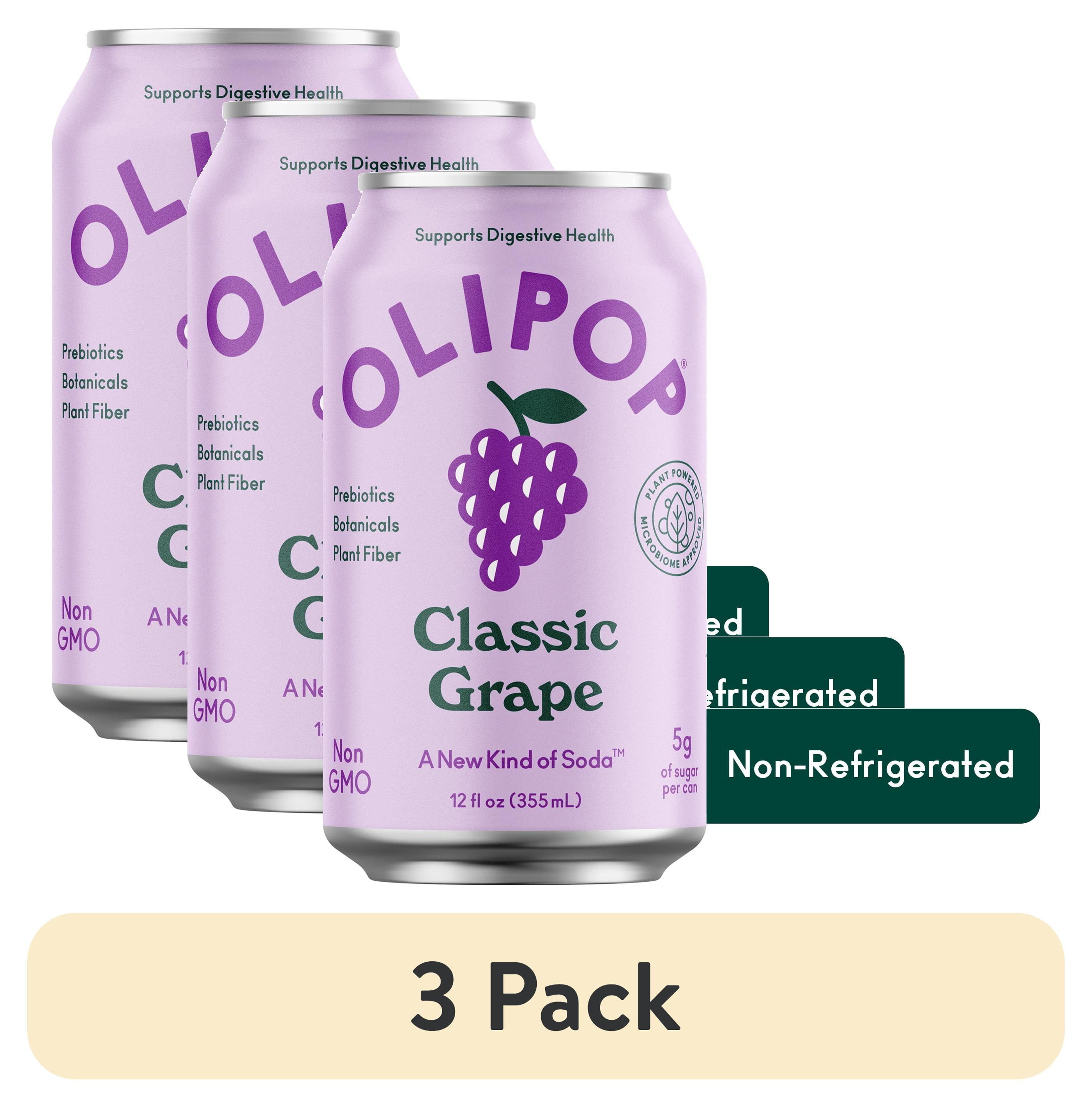 (3 pack) OLIPOP Prebiotic Soda, Classic Grape, 12 fl oz, Pantry Packs ...