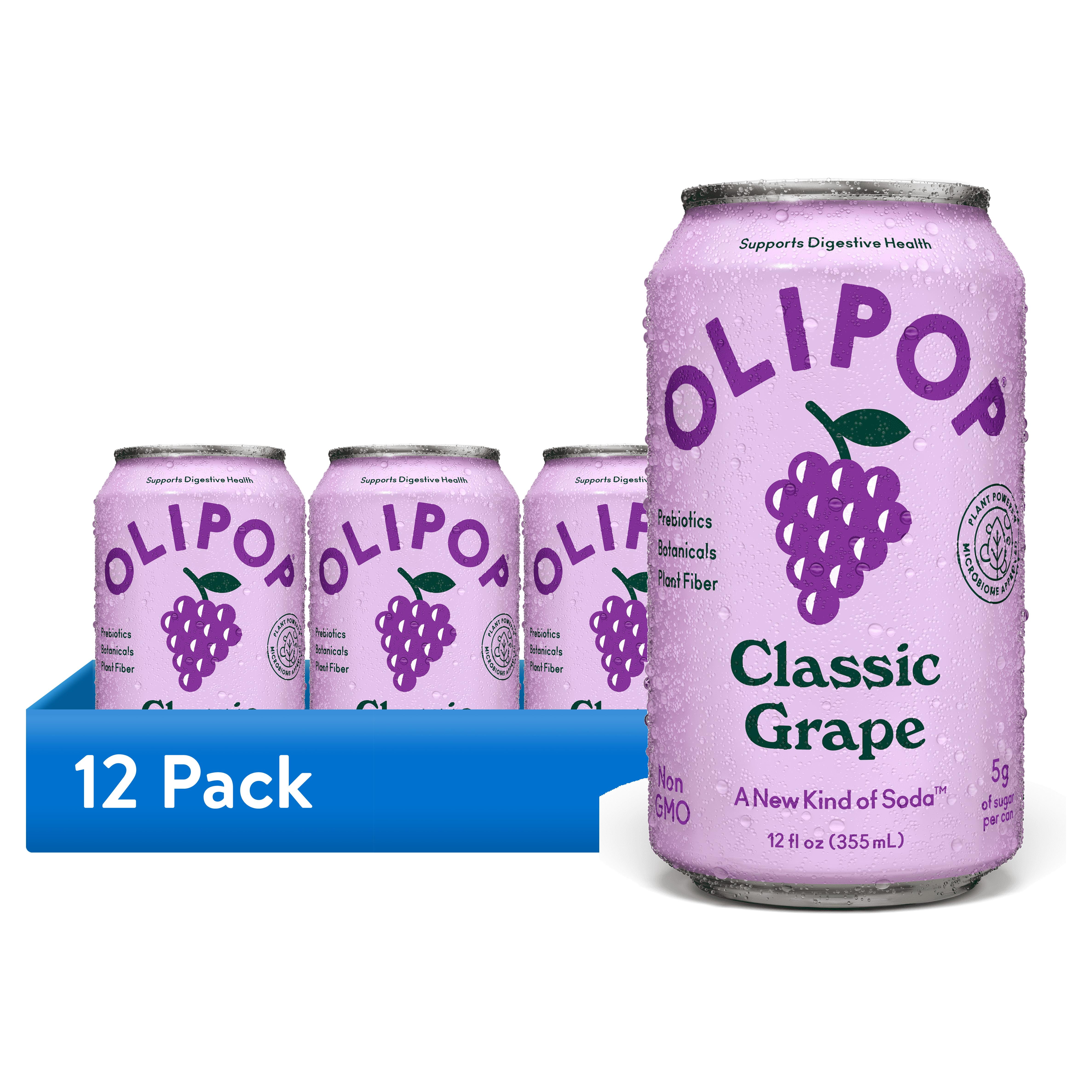 (12 pack) OLIPOP Prebtiotic Soda, Classic Grape, 12 fl oz, Refrigerated ...