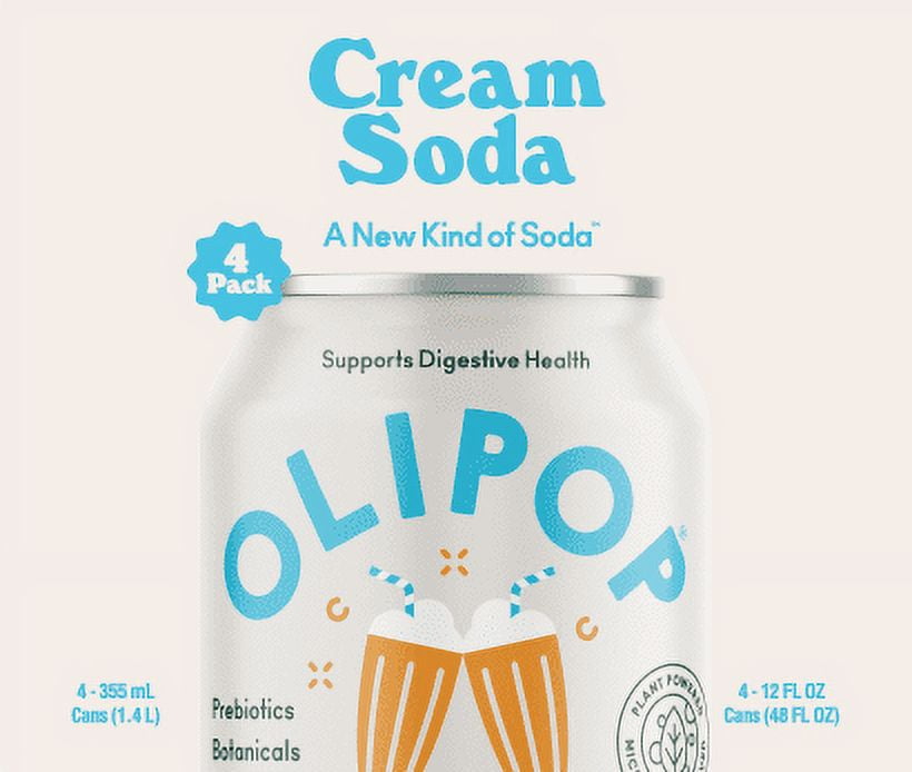 OLIPOP Prebiotic Soda, Cream Soda, 12 fl oz, 4 Pack, Pantry Packs - Walmart.com