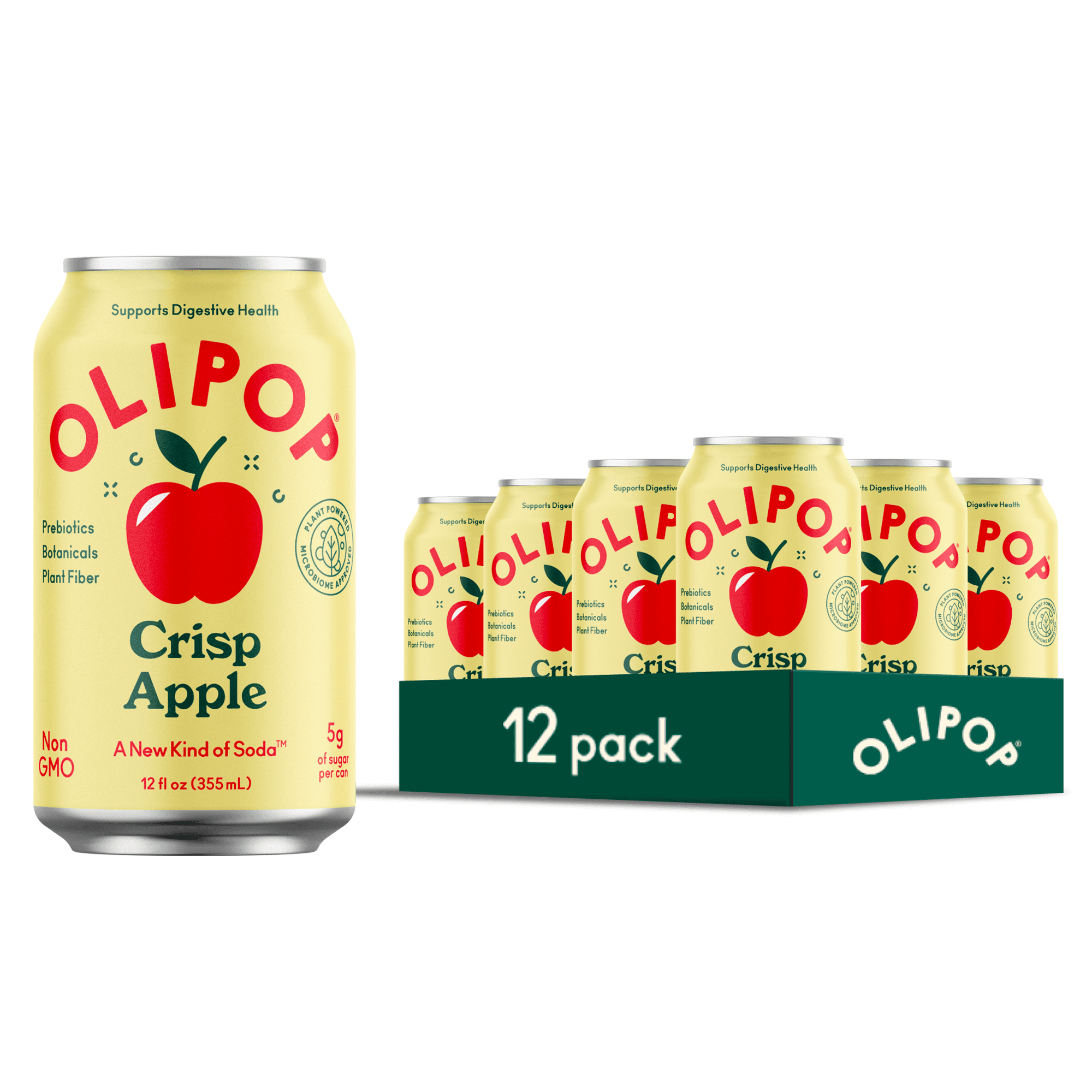 OLIPOP Prebiotic Soda, Crisp Apple, 12 fl oz, 12 Pack, Refrigerated - Walmart.com