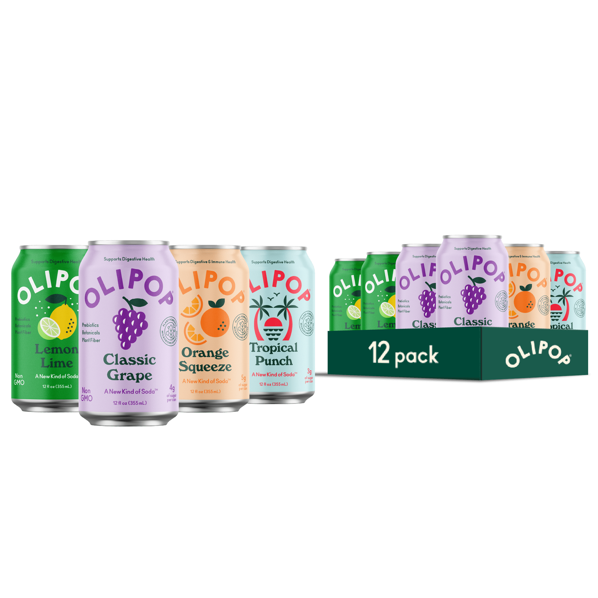 OLIPOP Prebiotic Soda, Fruity Fun Variety Pack, 12 fl oz, 12 Pack, Refrigerated - Walmart.com