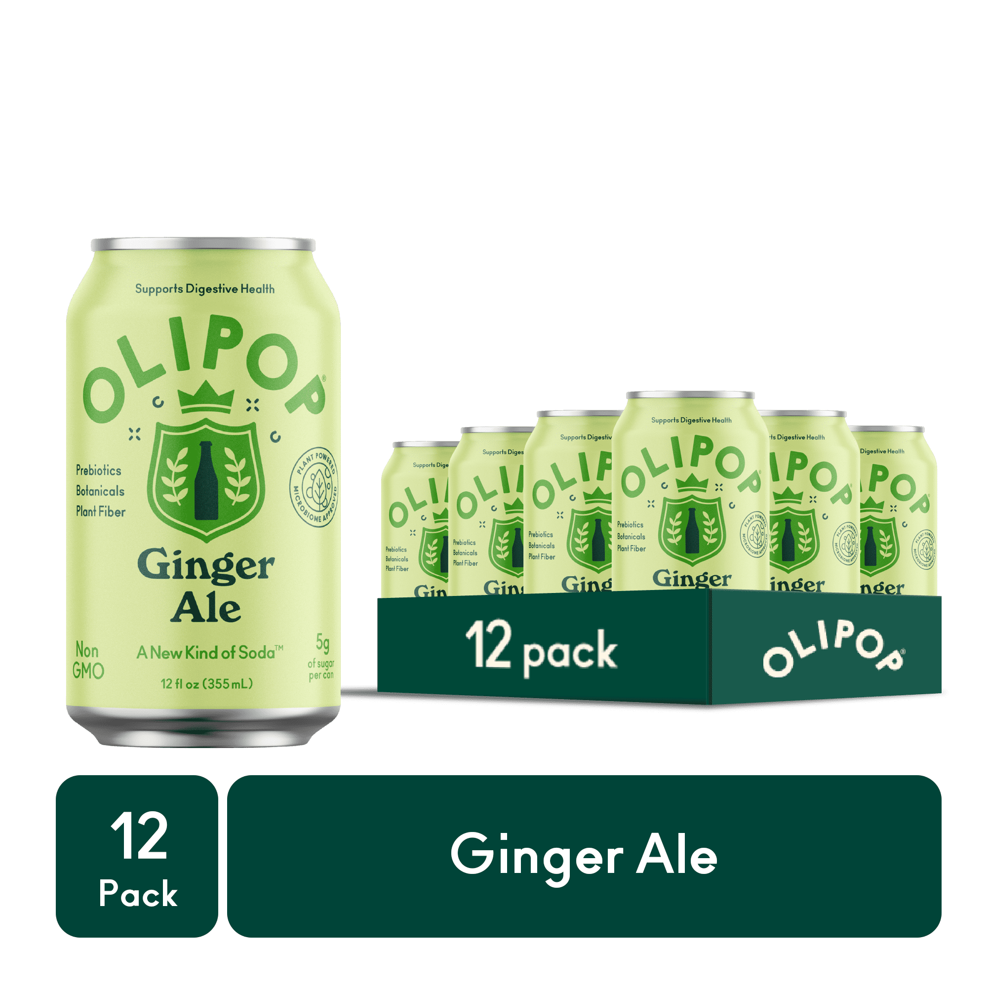 OLIPOP Prebiotic Soda, Ginger Ale, 12 fl oz, 12 Pack, Refrigerated ...