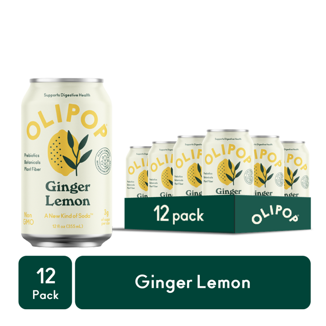 OLIPOP Prebiotic Soda, Ginger Lemon, 12 fl oz, 12 Pack, Refrigerated - Walmart.com