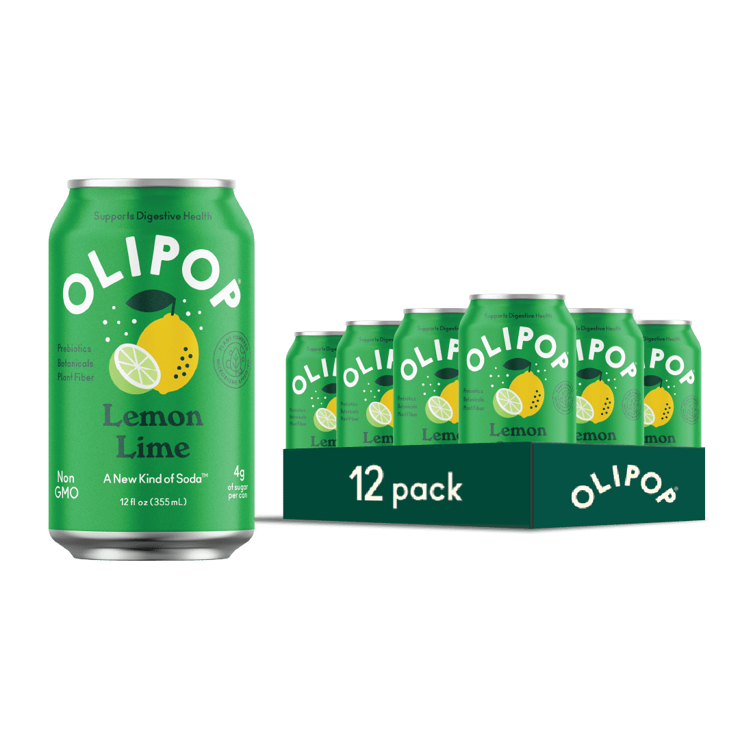 OLIPOP Prebiotic Soda, Lemon Lime, 12 fl oz, 12 Pack, Refrigerated ...