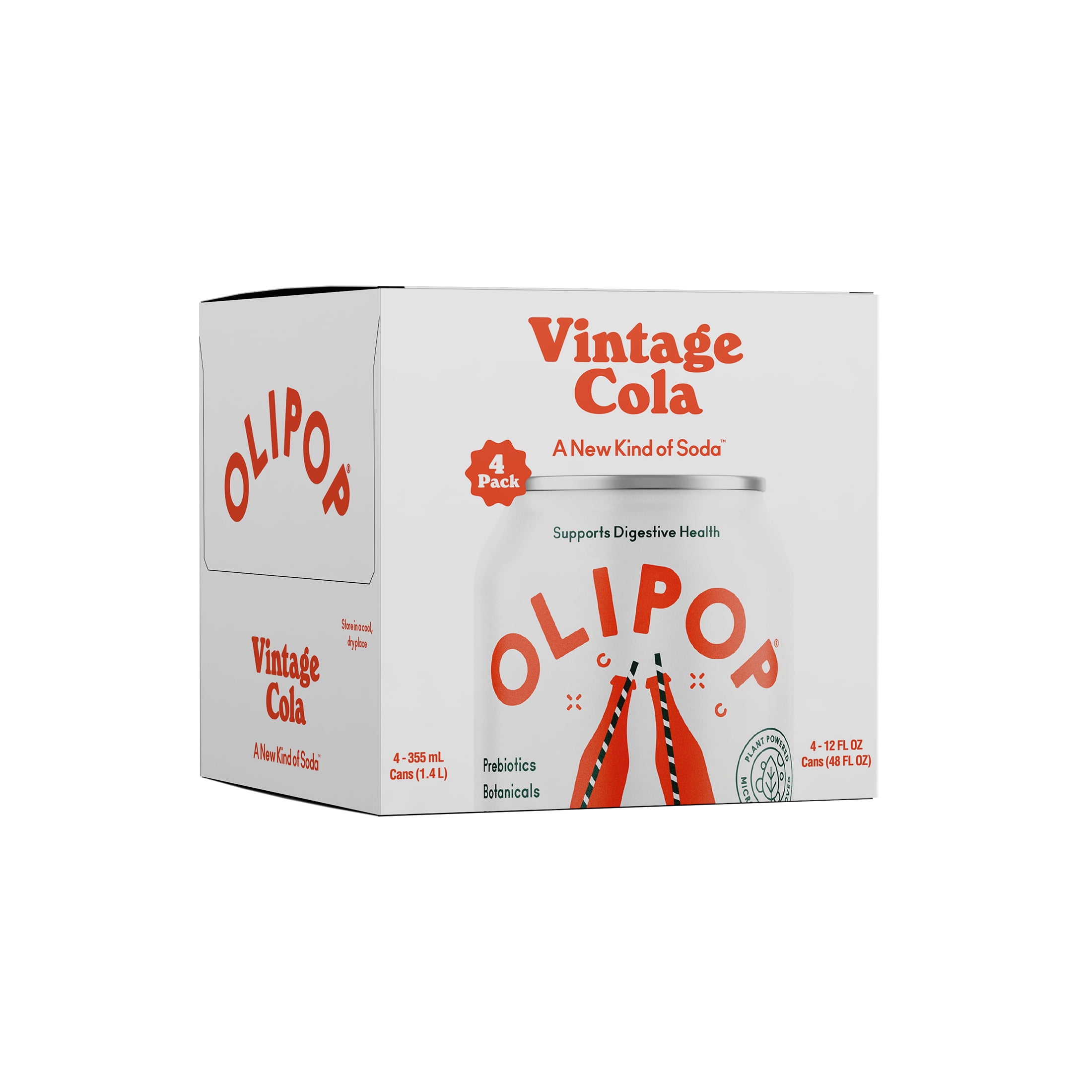 OLIPOP Prebiotic Soda, Vintage Cola, 12 fl oz, 4 Pack, Pantry Packs - Walmart.com