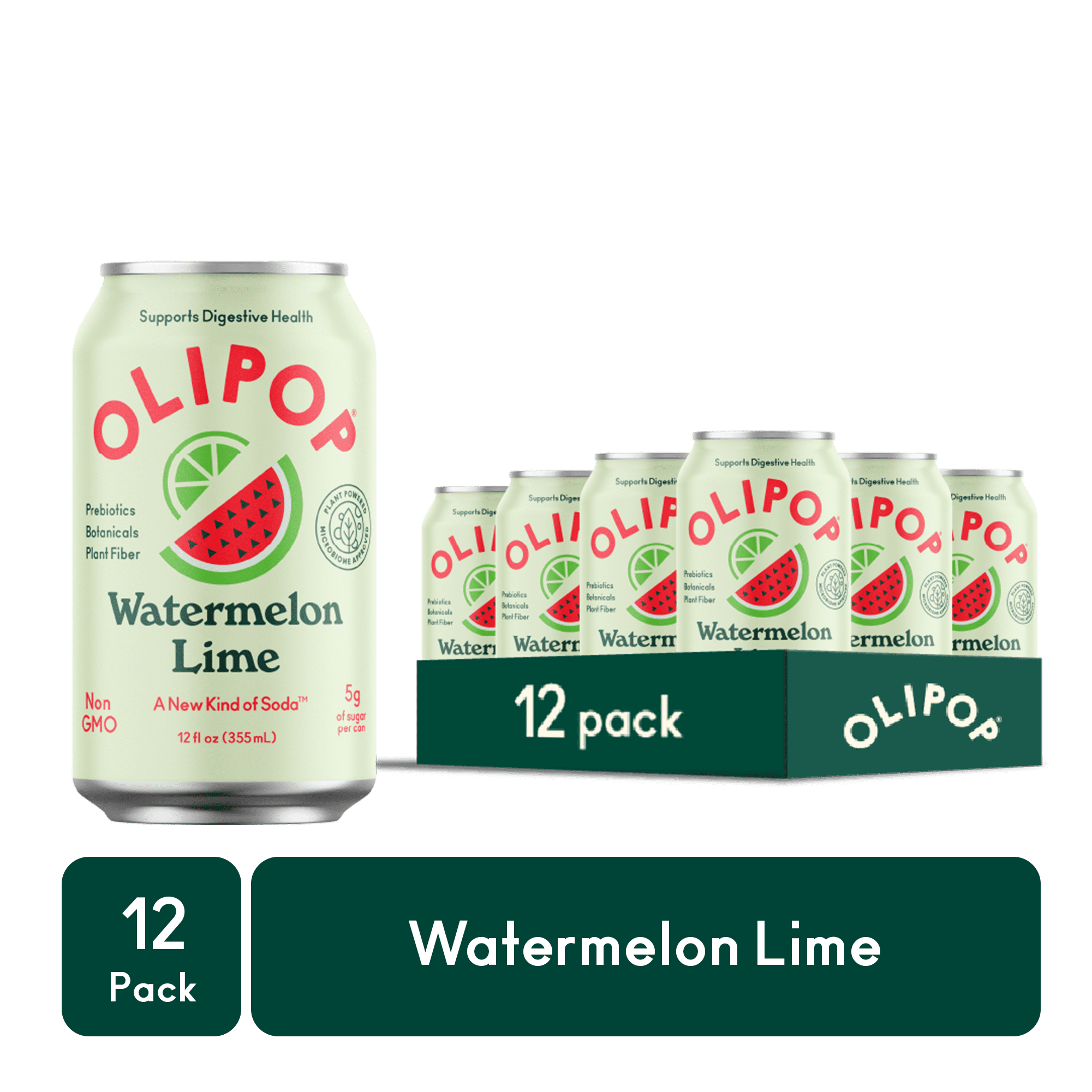 Free Shipping! OLIPOP Prebiotic Soda, Watermelon Lime, 12 fl oz (12 ...