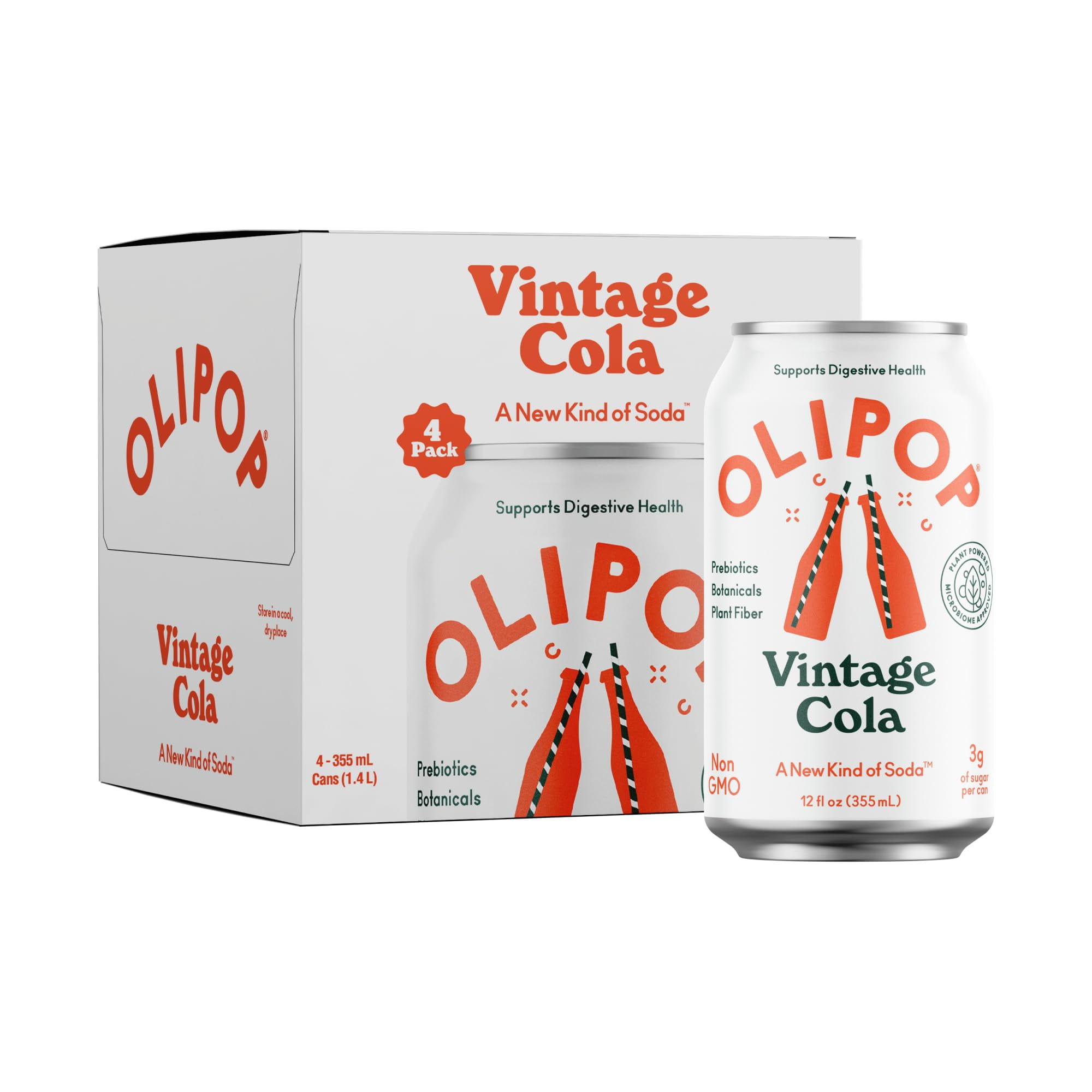 OLIPOP Prebiotic SodaEGSC Pop, Vintage Cola, Prebiotics, Botanicals, Plant Fiber, 12 fl oz (4 ...
