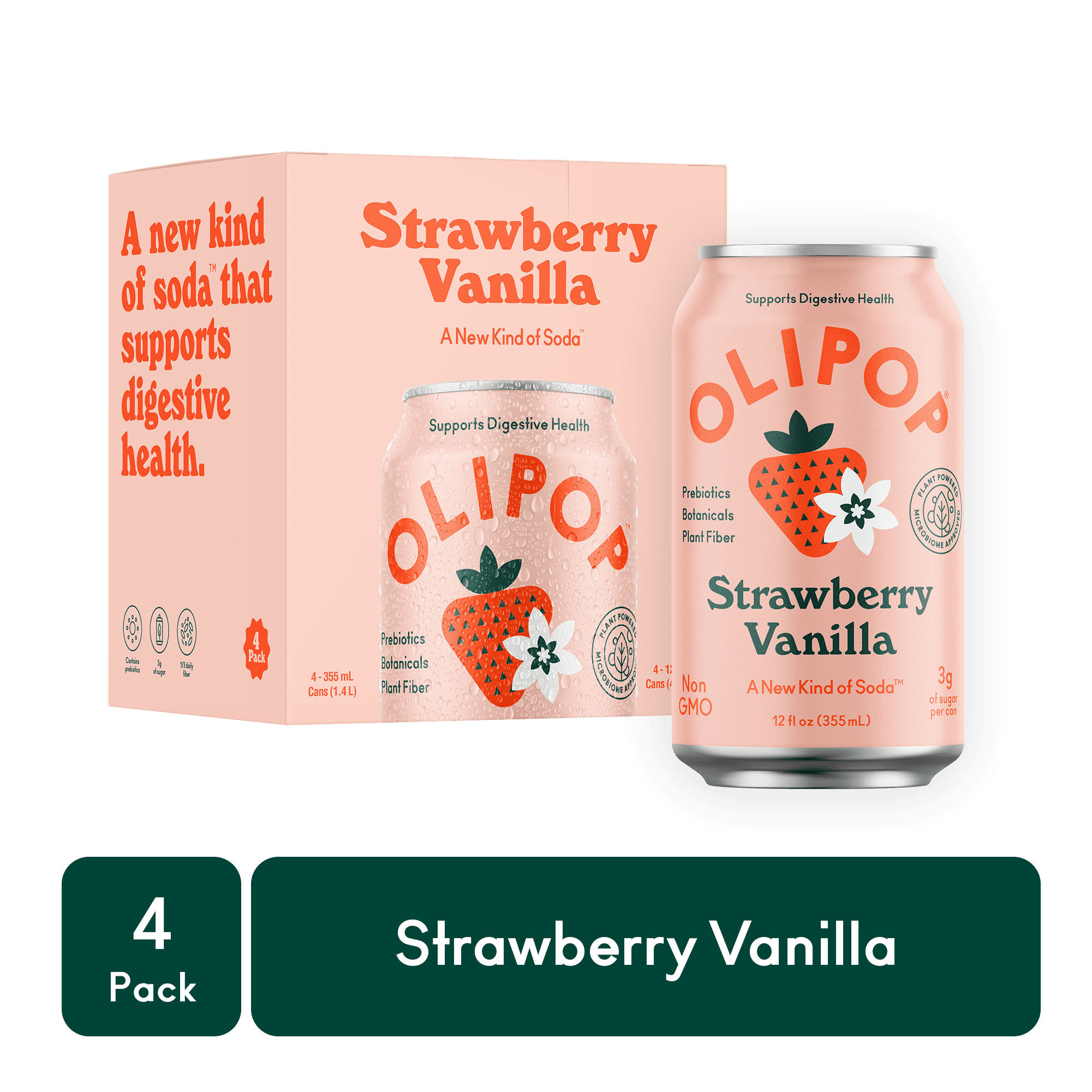 OLIPOP Strawberry Vanilla, A New Kind of Soda, 12 fl oz (4 pack ...