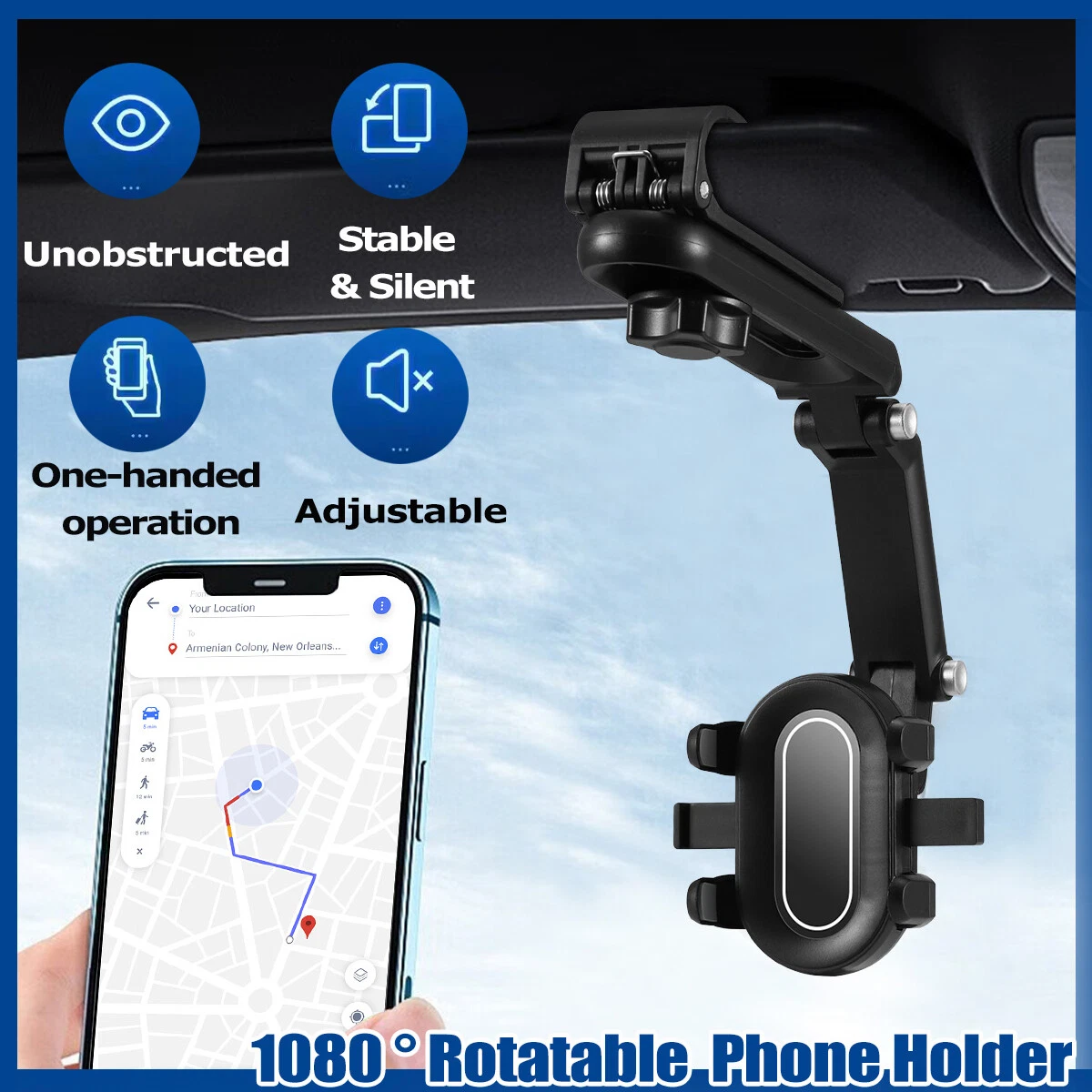 OLIVE- 1080° Rotatable Mobile Phone Holder Clip On Car Sunshade Bracket ...