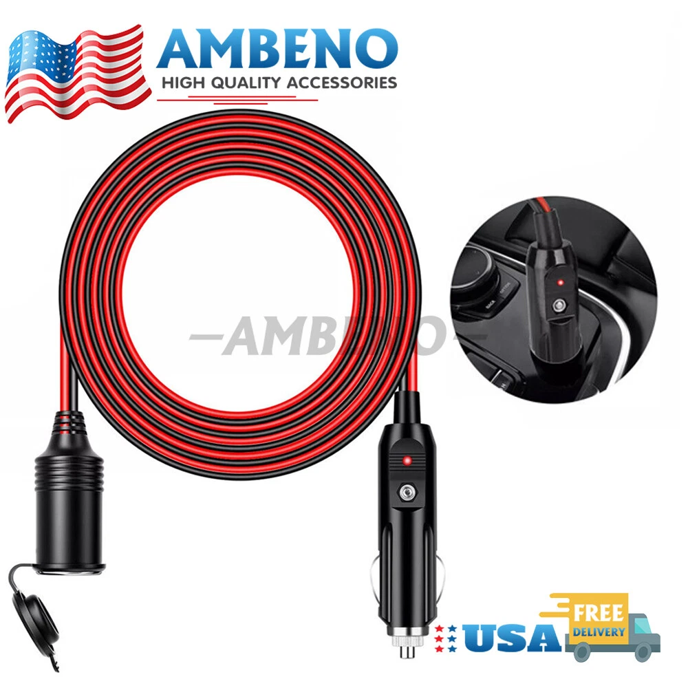 OLIVE- 13 Ft Car Cigarette Lighter Socket Extension Cord Cable Heavey ...
