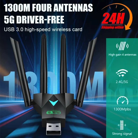 OLIVE- 1300Mbps Long Range Dongle Usb 3.0 Wireless Wifi Adapter Dual ...