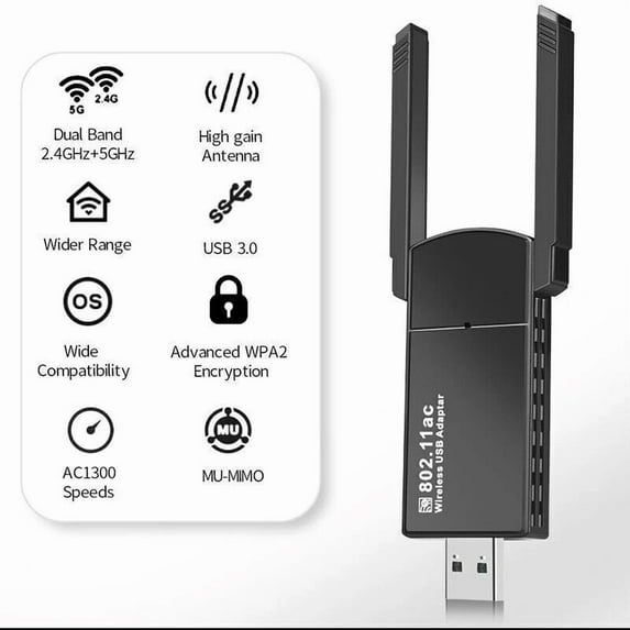 OLIVE- 1Pc Usb 3.0 Wireless Wifi Adapter 1300Mbps Long Range Dongle ...