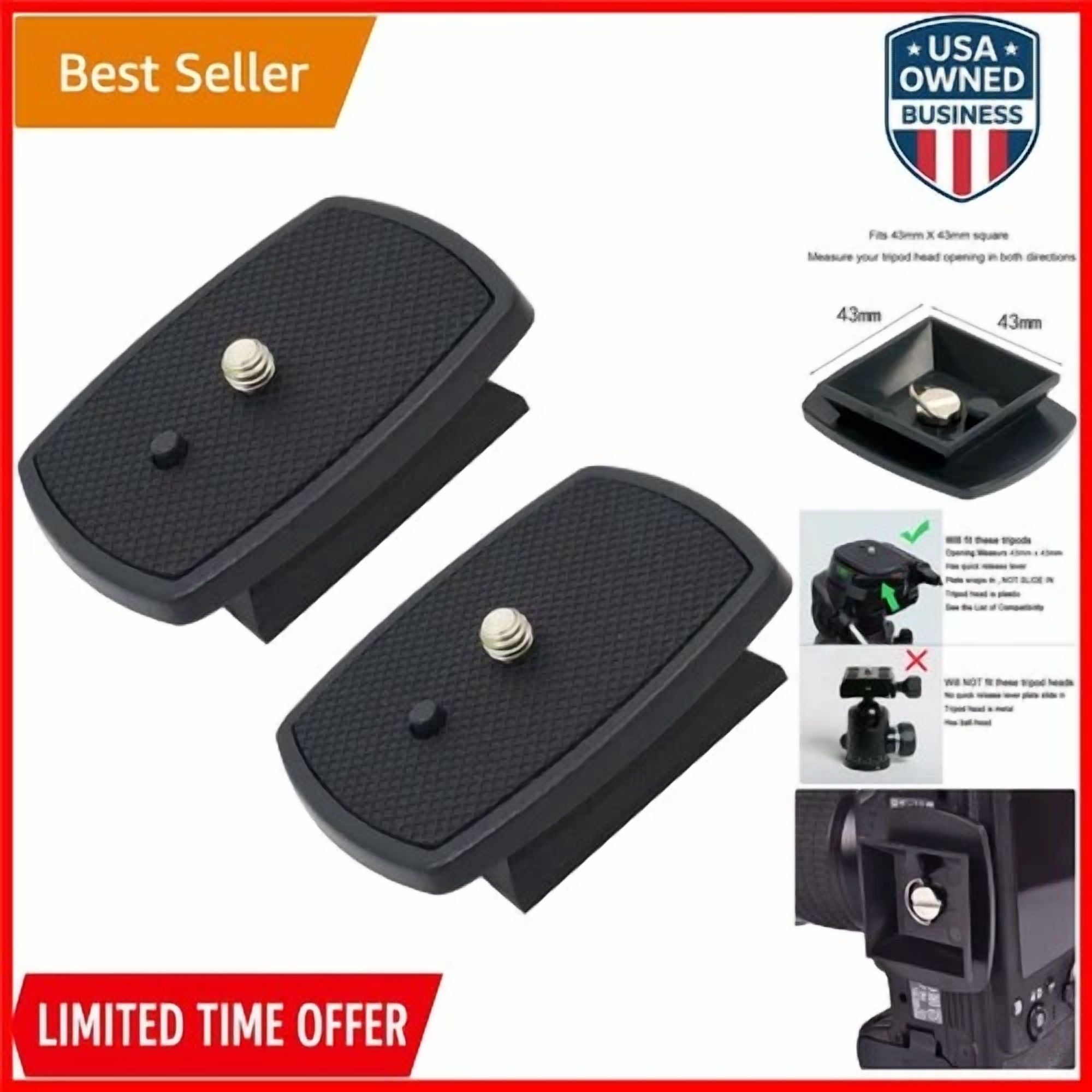 OLIVE- 2 Pack Quick Release Plates Camera Mount Adapter For Velbon ...