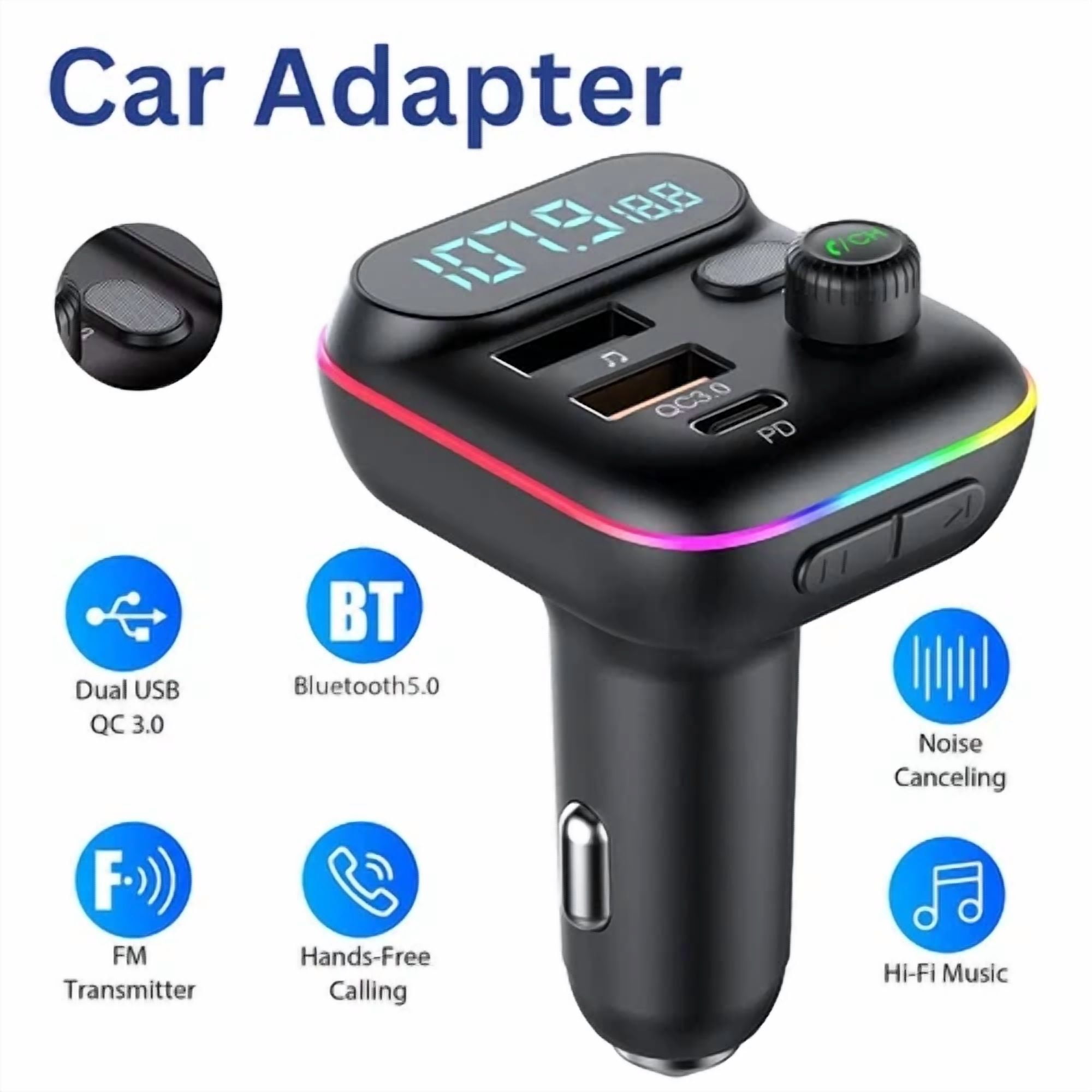 OLIVE- Bluetooth5.0 Car Adapter Fm Transmitter Usb Aux Radio Handsfree ...