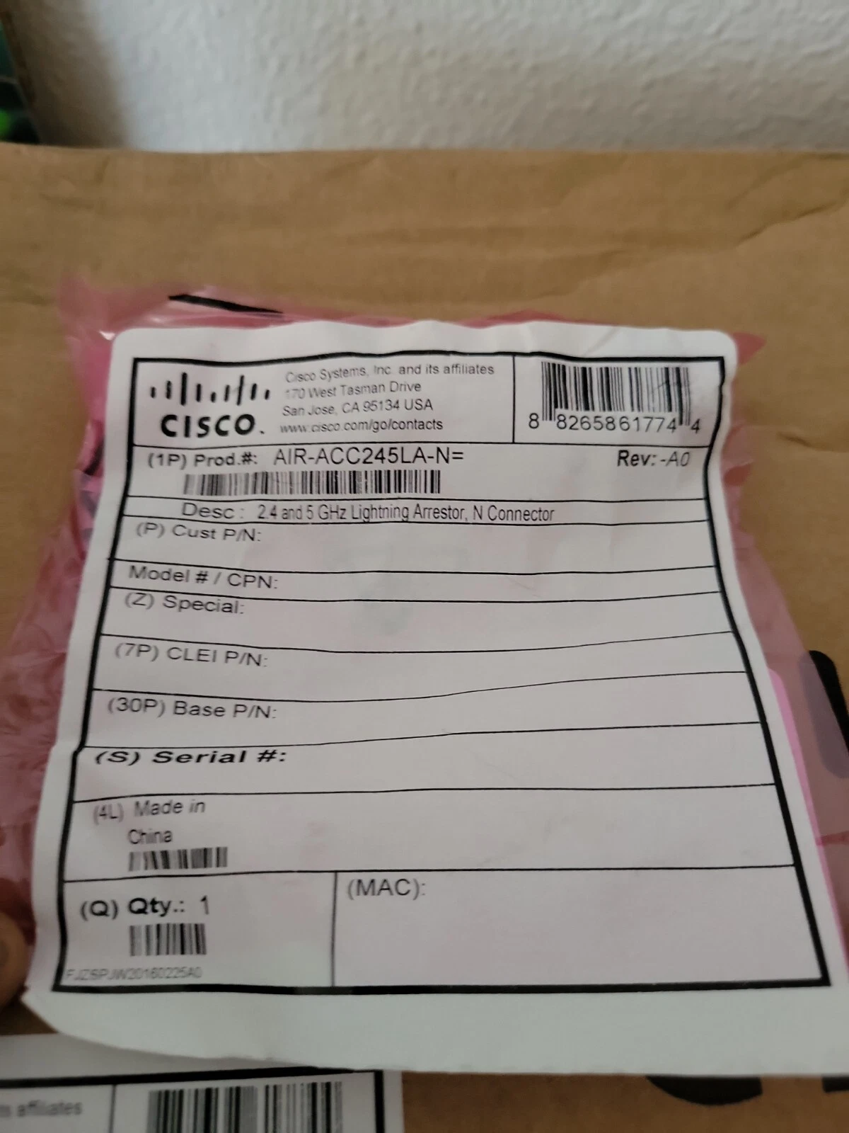 OLIVE- Cisco Aironet Air-Acc245La-N Lightning Arrestor Surge Protector ...