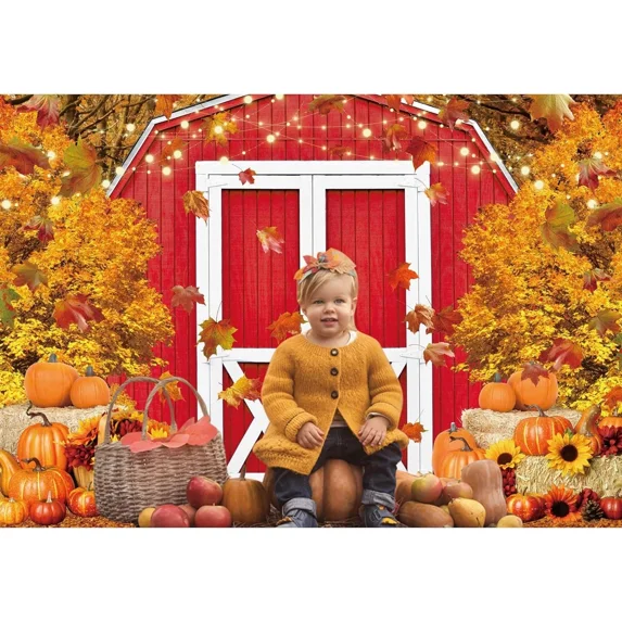 OLIVE- Fall Harvest Backdrop 7X5Ft Red Farm For Thanksgiving Baby ...