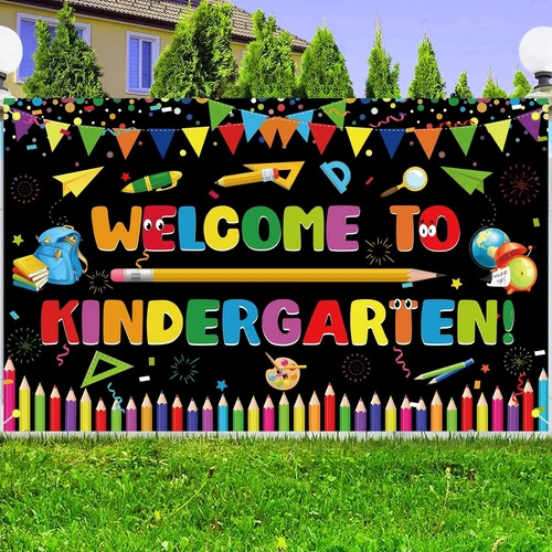 OLIVE- Kindergarten First Day Of School Party Backdrop Welcome To ...