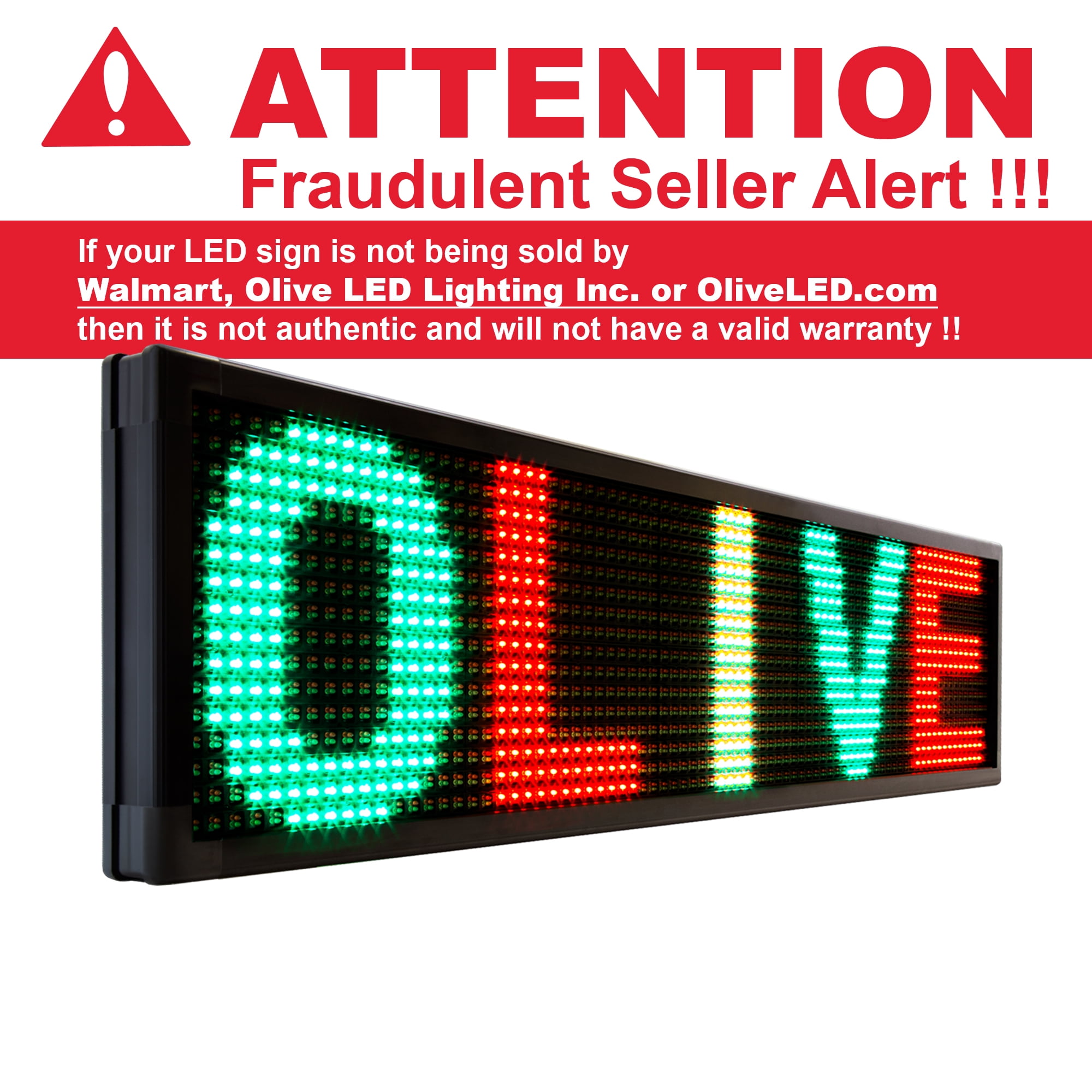 OLIVE LED Sign 19" x 85"(P26) RGY Programmable Remote control Scrolling ...