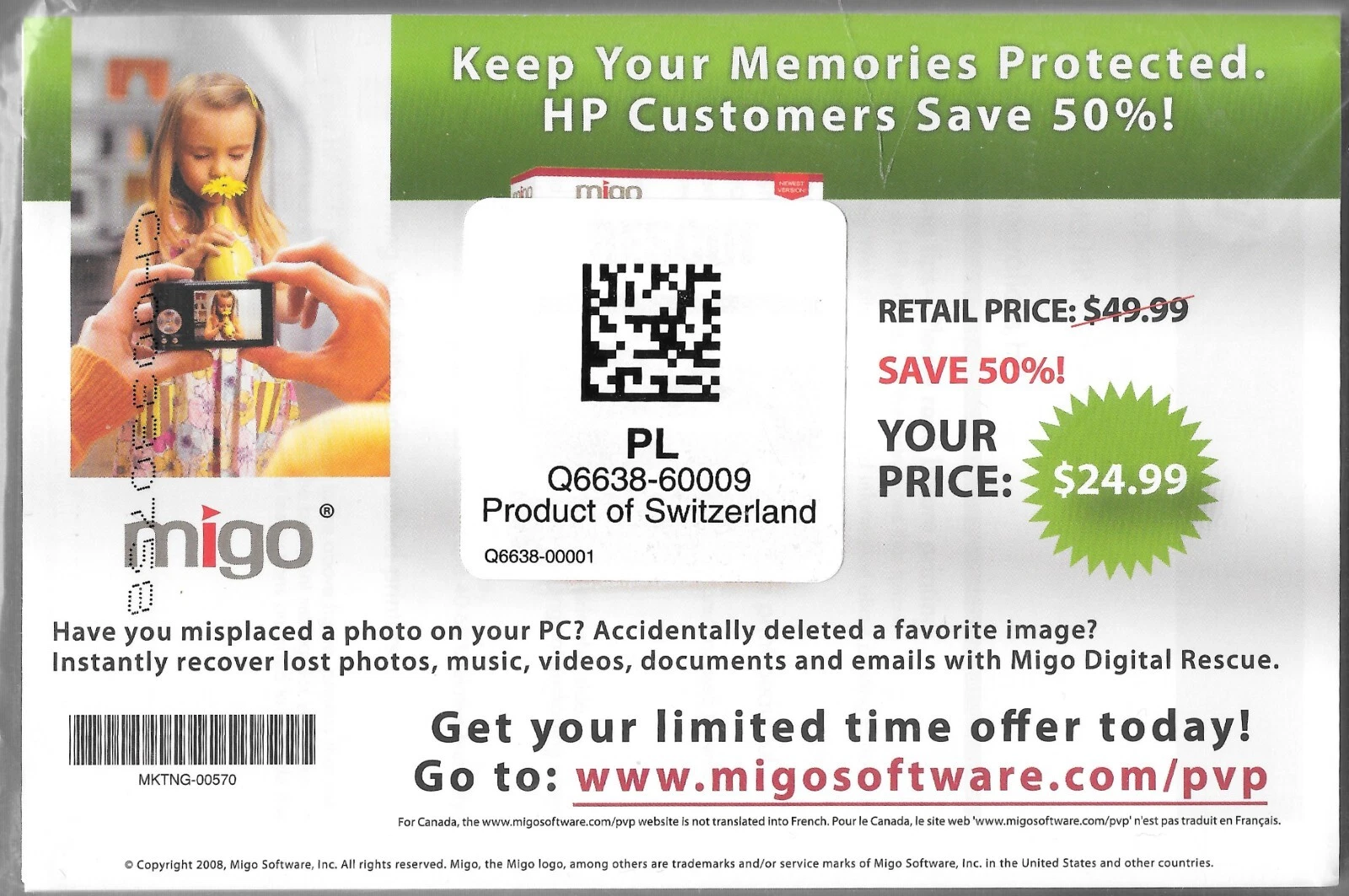 OLIVE- Migo Hp Printable Photo Paper Pl Q6638-60009 150 Sheets 4 X 6 ...