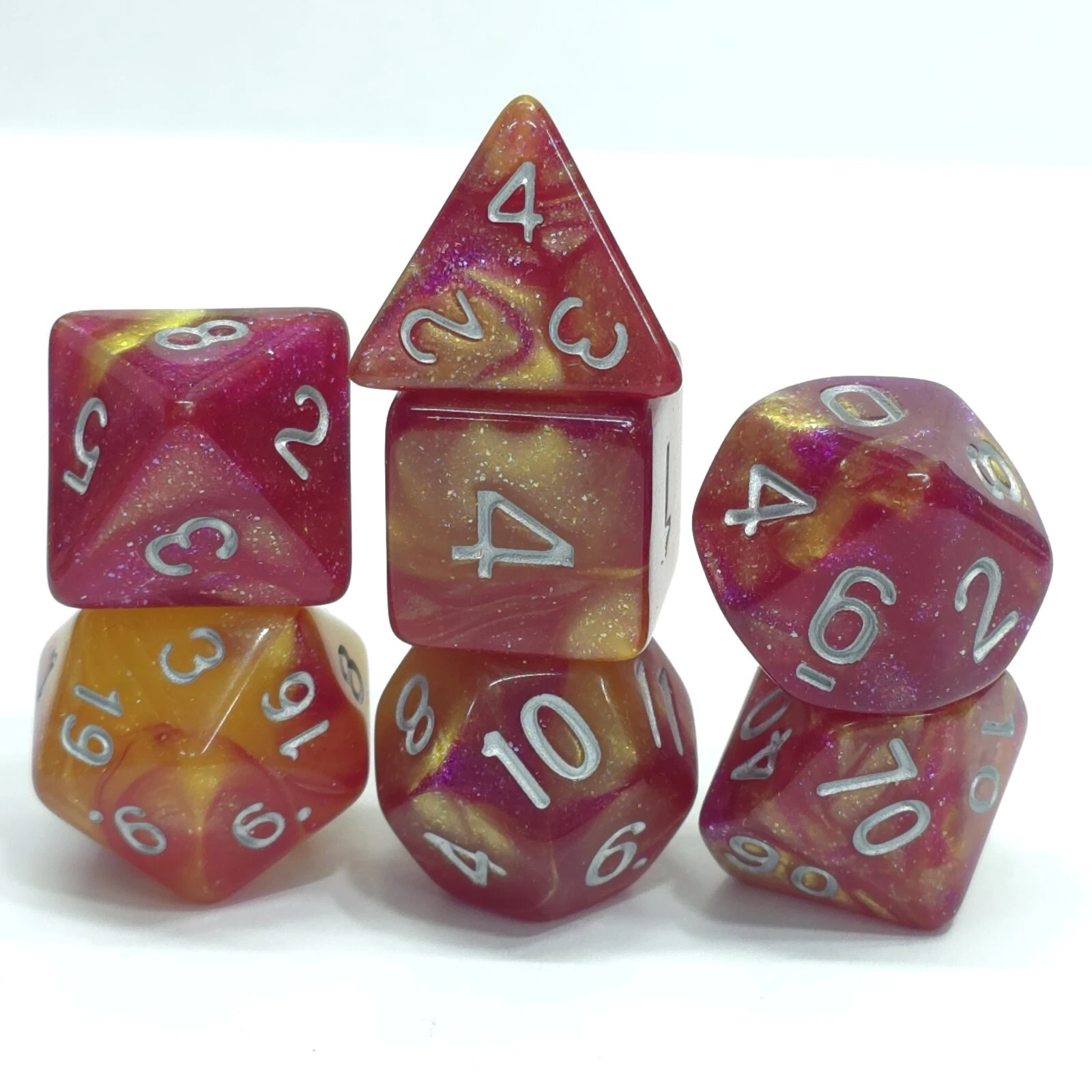OLIVE- New 7 Piece Polyhedral Solar Wind Dice Set Red Yellow With Dice ...