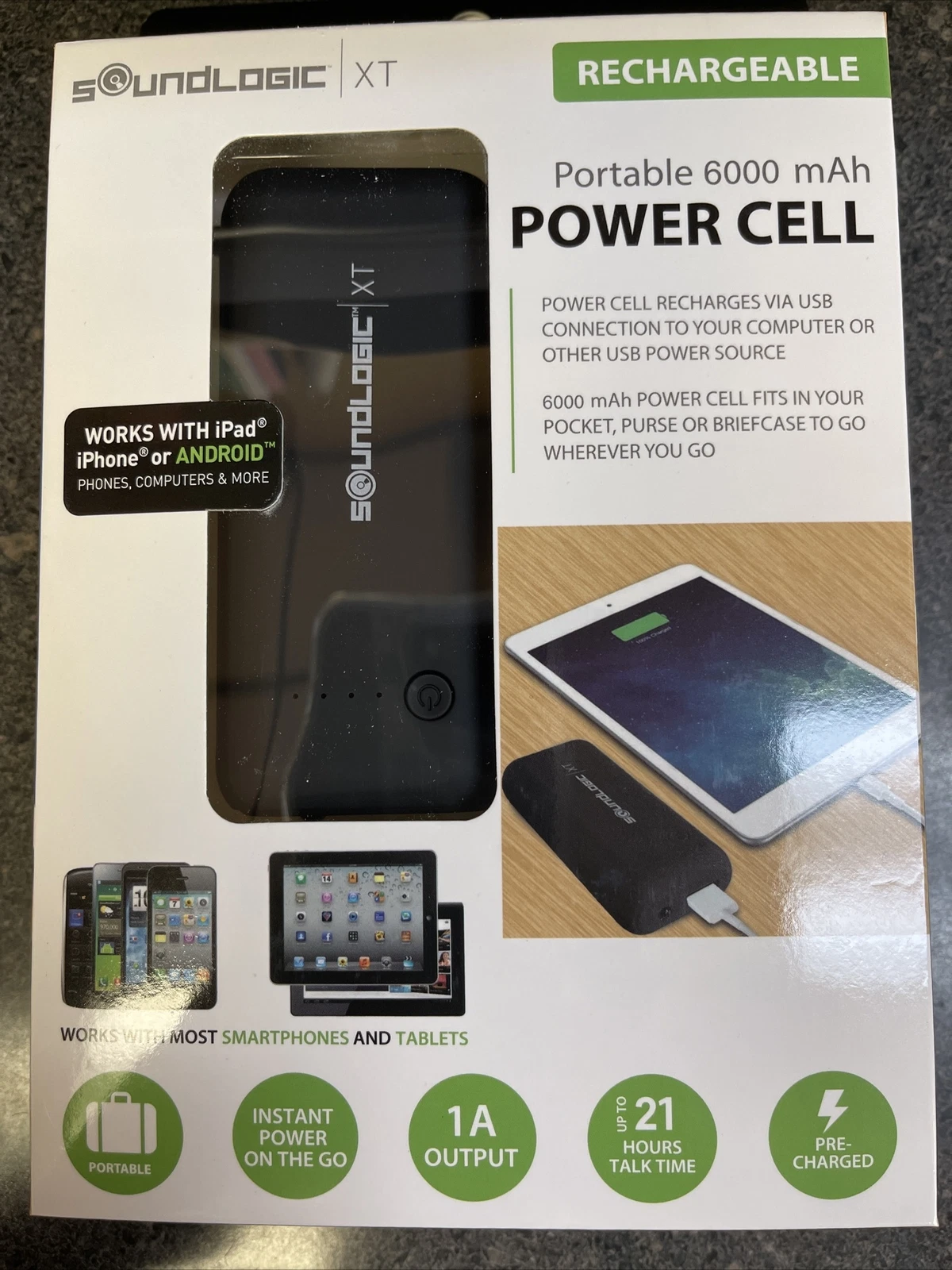 OLIVE- New! Soundlogic Xt Rechargeable Portable 6000 Mah Power Cell ...