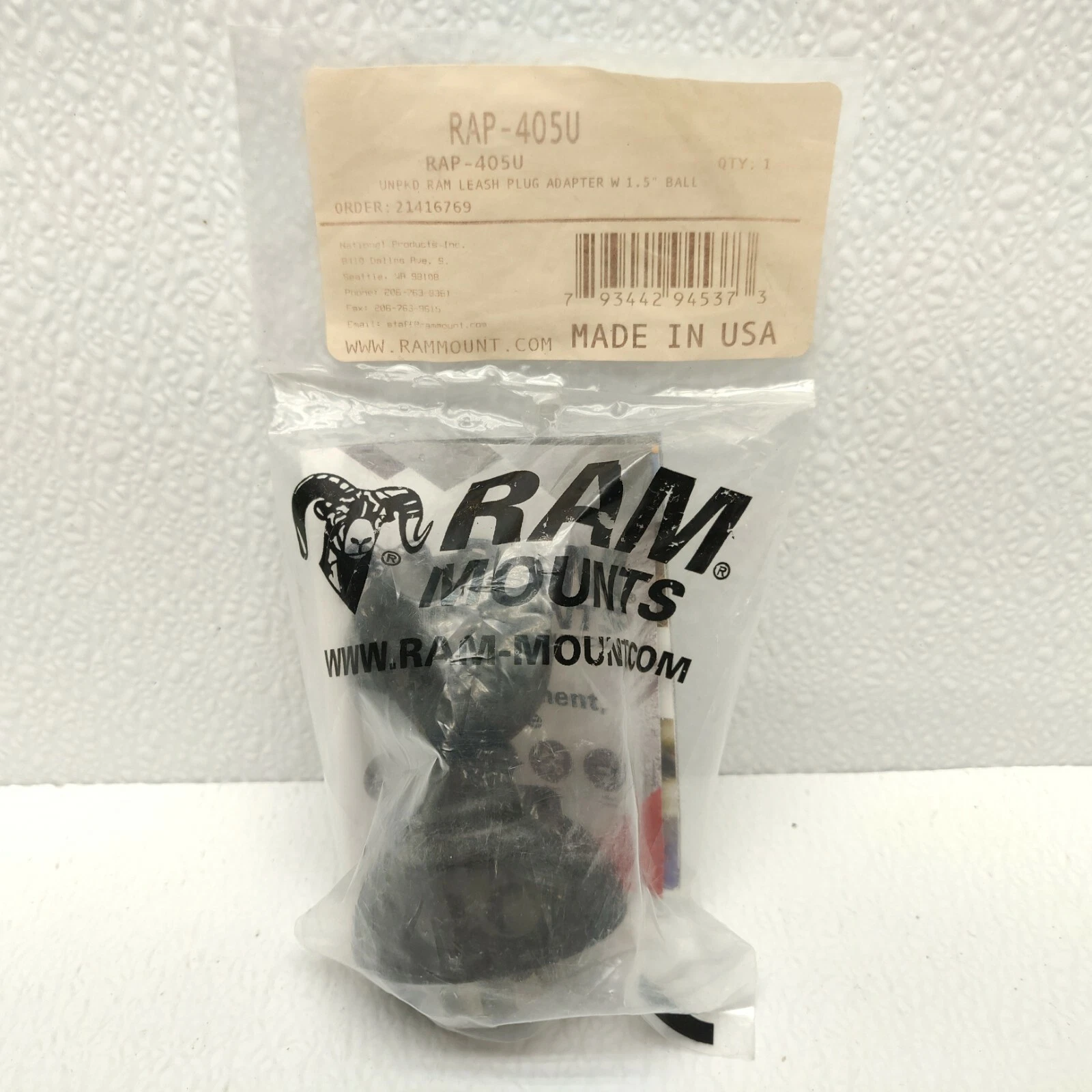 OLIVE- Rap-405U Ram Leash Plug Adapter With 1.5 Ball 793442945373 ...