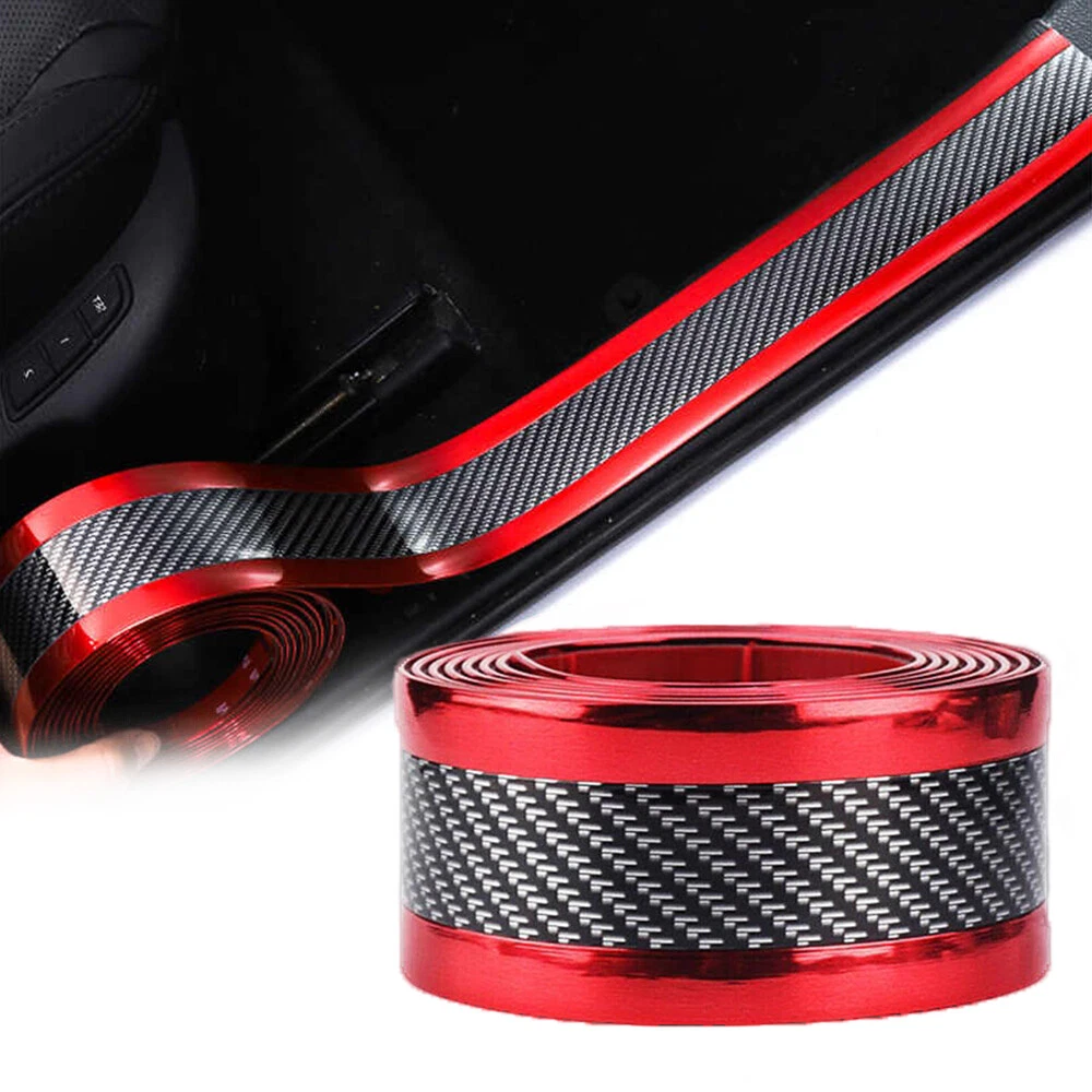 OLIVE- Red Accessory Carbon Fiber Vinyl Car Door Sill Scuff Plate ...