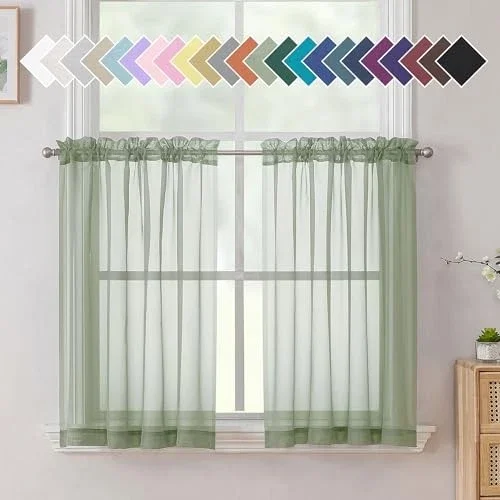 OLIVE- Sheer Curtains, 36 Inch Long, 2 Panels - 40"W X 36"L (Pack Of 2) Sage Green - Walmart.com