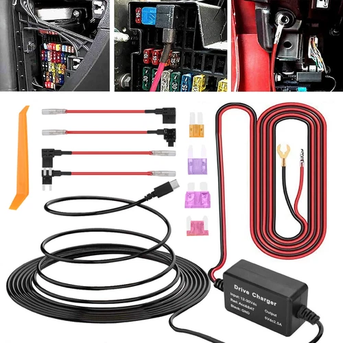OLIVE- Universal Mini Type C Dash Cam Hard Wire Cable Fuse Kit Dc 12V ...