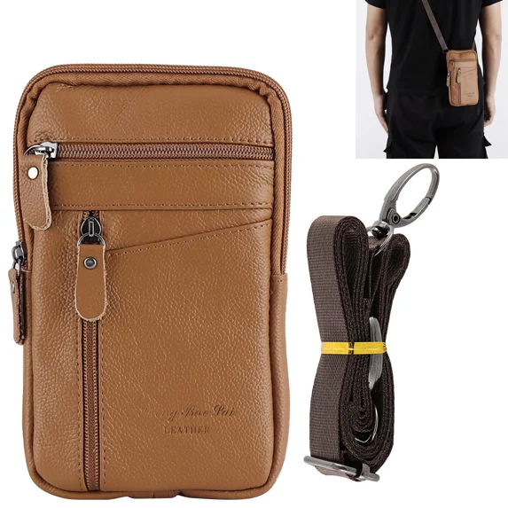 OLIVE- Waist Bag Cell Phone Pocket Men'S Genuine Leather Fanny Coin ...