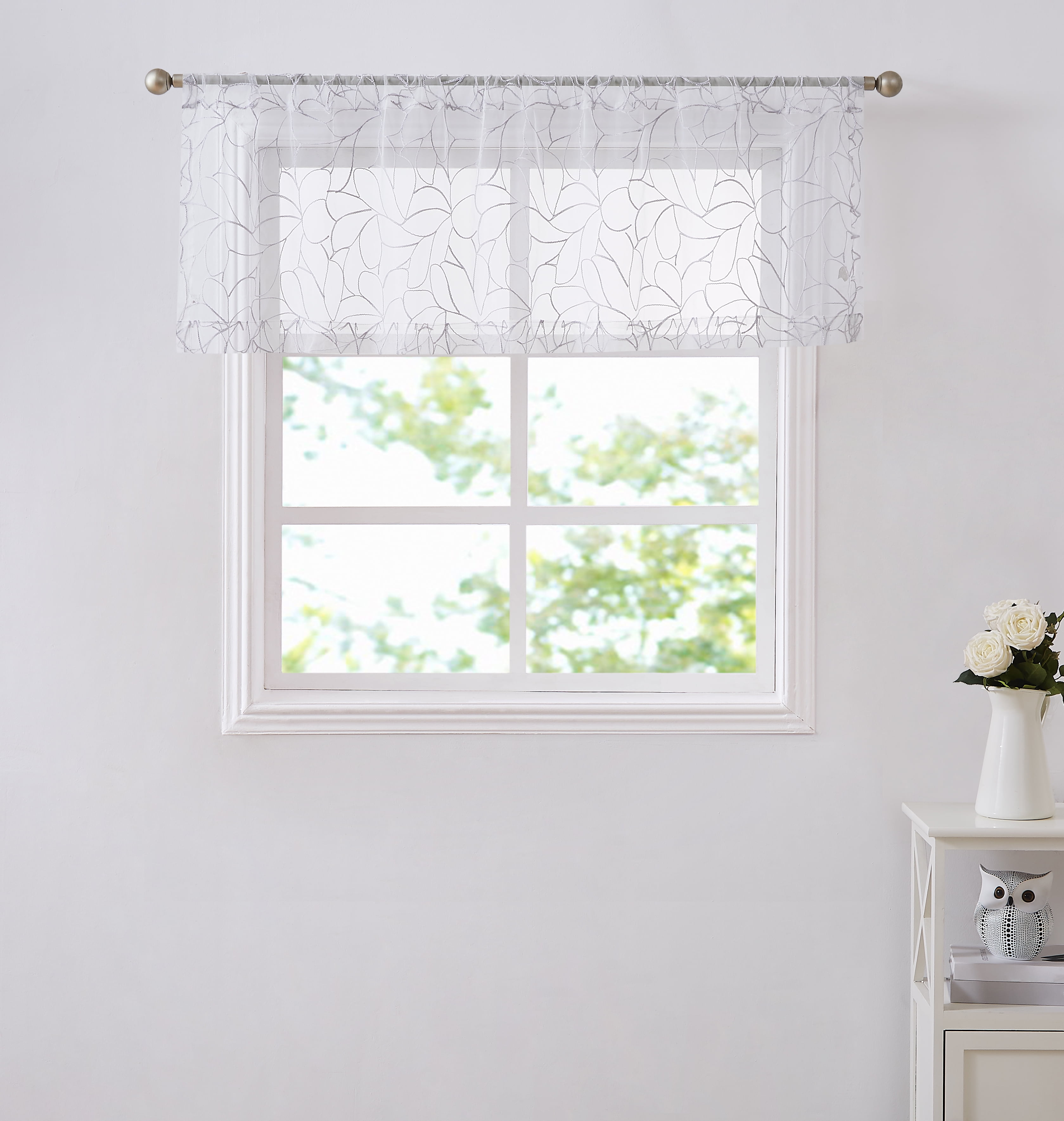 OLIVIA - Embroidered Voile Sheer Valance - Pole Pockets With ...