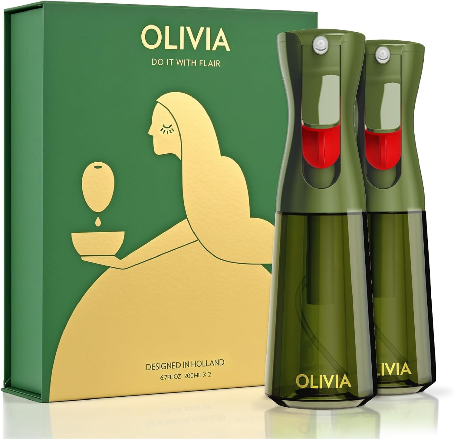 OLIVIA Oil Sprayer for Cooking, 2 Pack Green Glass Olive Sprayer, 200ML ...