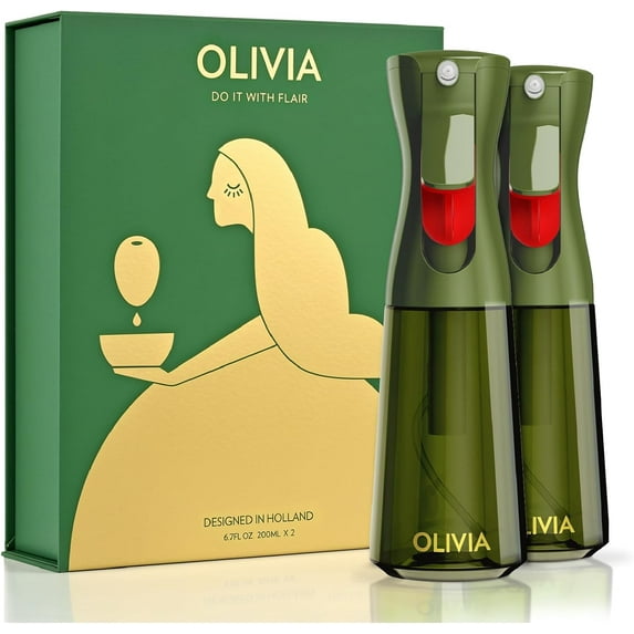 OLIVIA Oil Sprayer for Cooking, 2 Pack Green Glass Olive Sprayer, 200ML ...