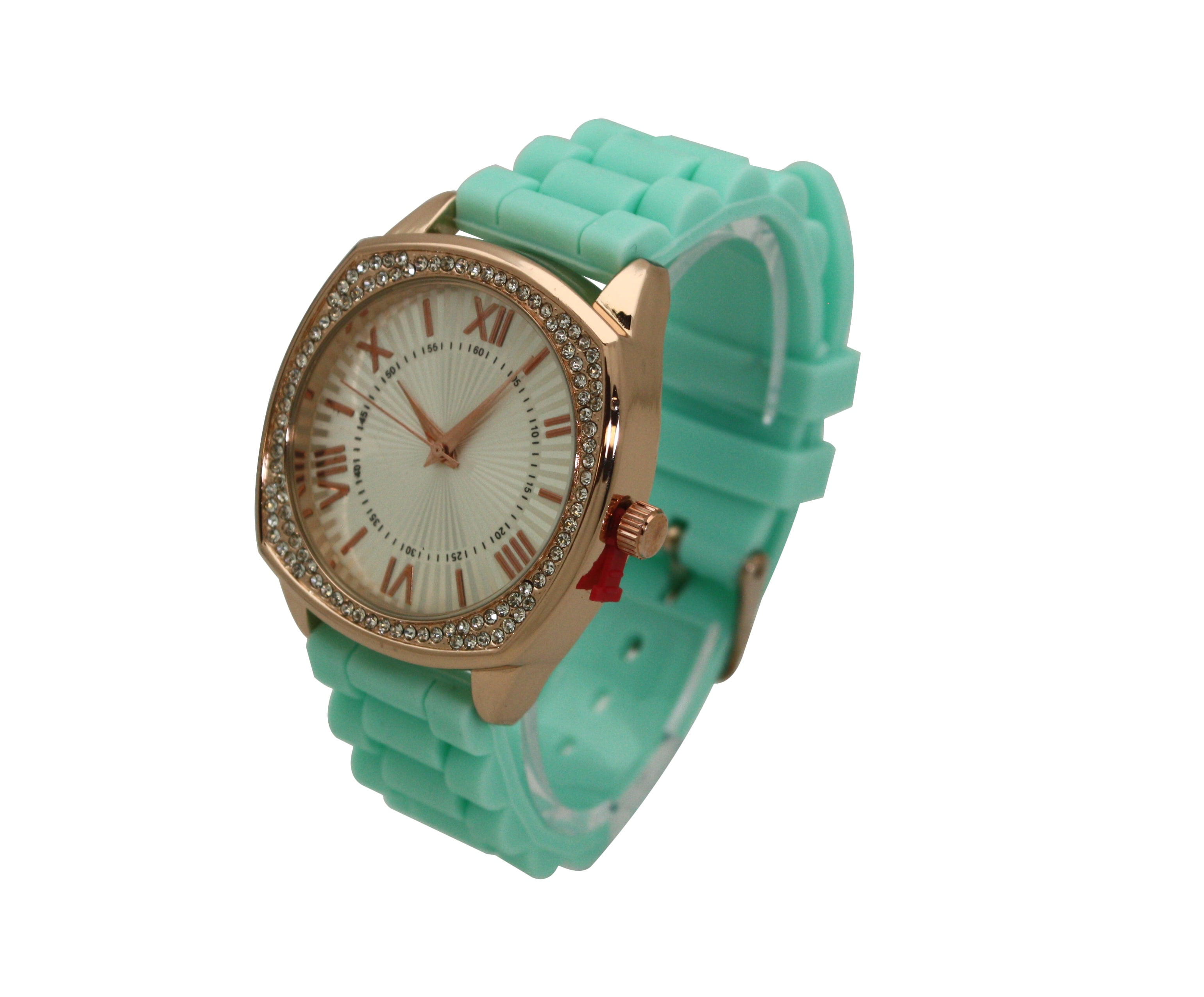 OLIVIA PRATT ROSE GOLD AND RHINESTONE SILICONE STRAP WATCH - Walmart.com