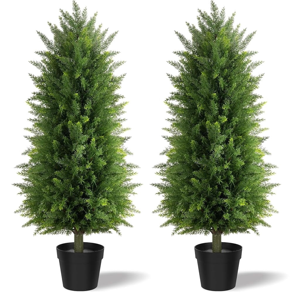 OLIVIVI Artificial Cedar Tree 3FT Tall Faux Silk Plant for Home Office ...