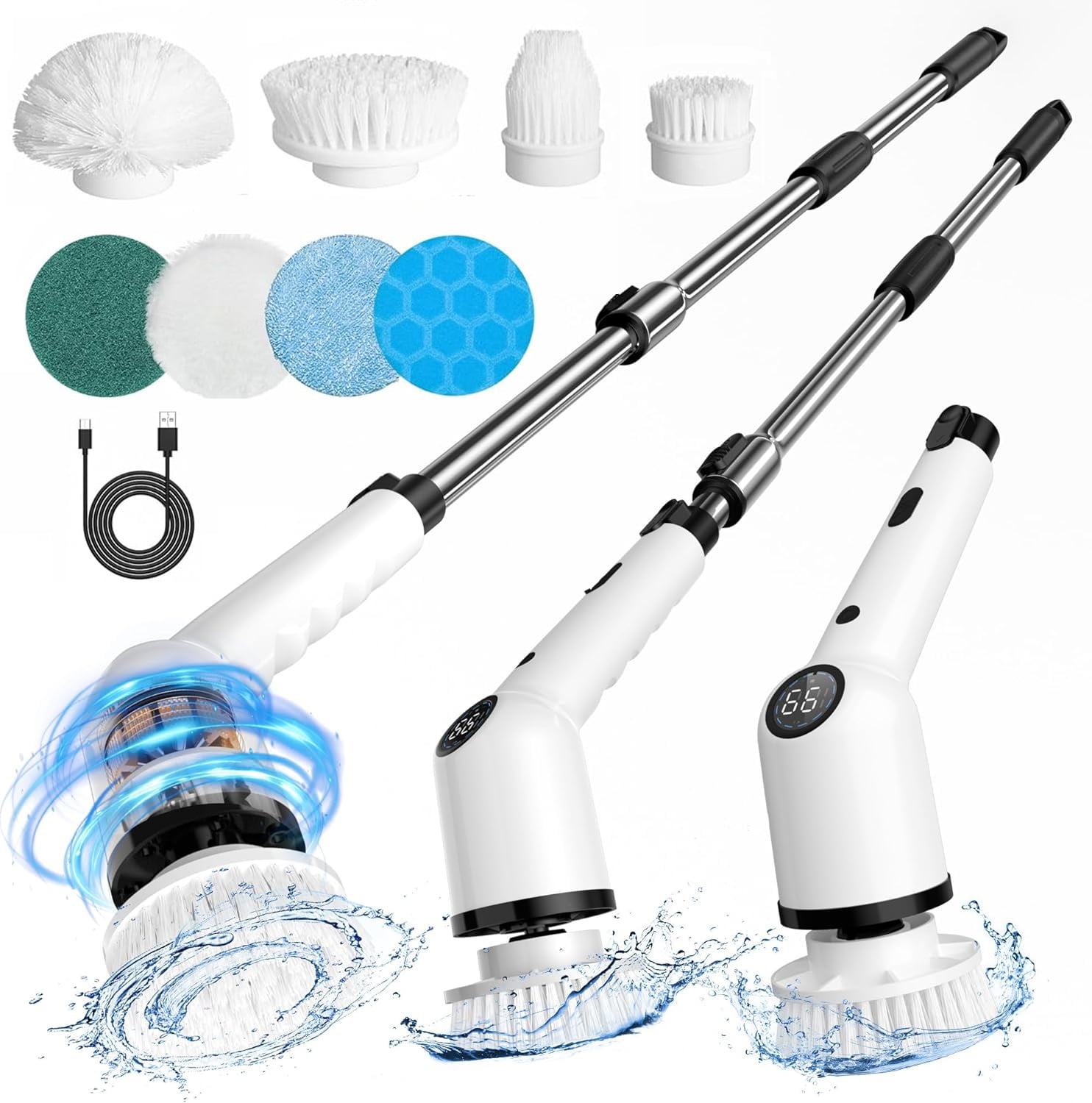 LINBONIO Electric Spin Scrubber with Long Handle, Cordless Bathroom ...