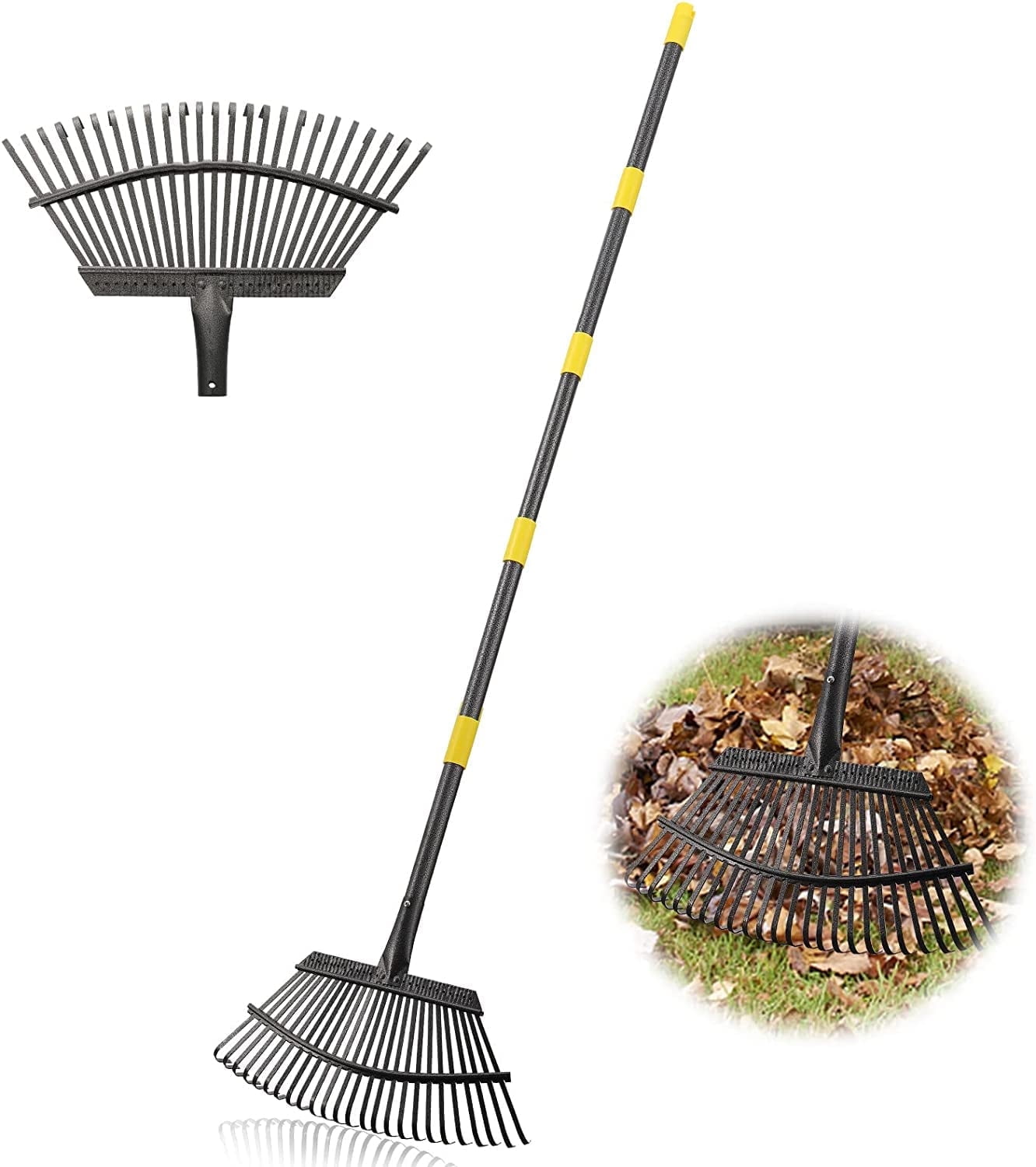OLIYNEDY 5ft Large Leaf Rake, 72''Handle and 25 Metal Tines 18'' Wide ...